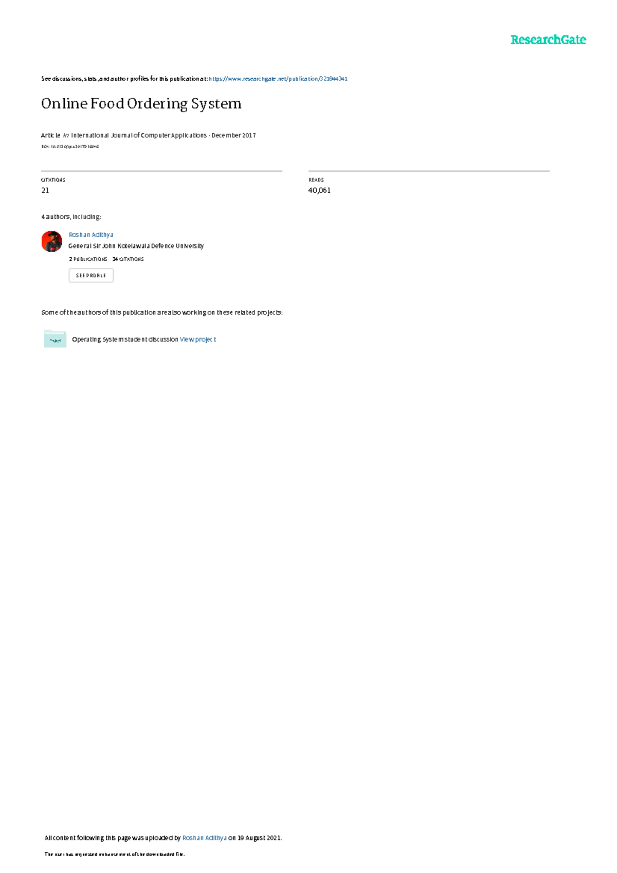 Online Food Ordering System - See discussions, stats, and author ...