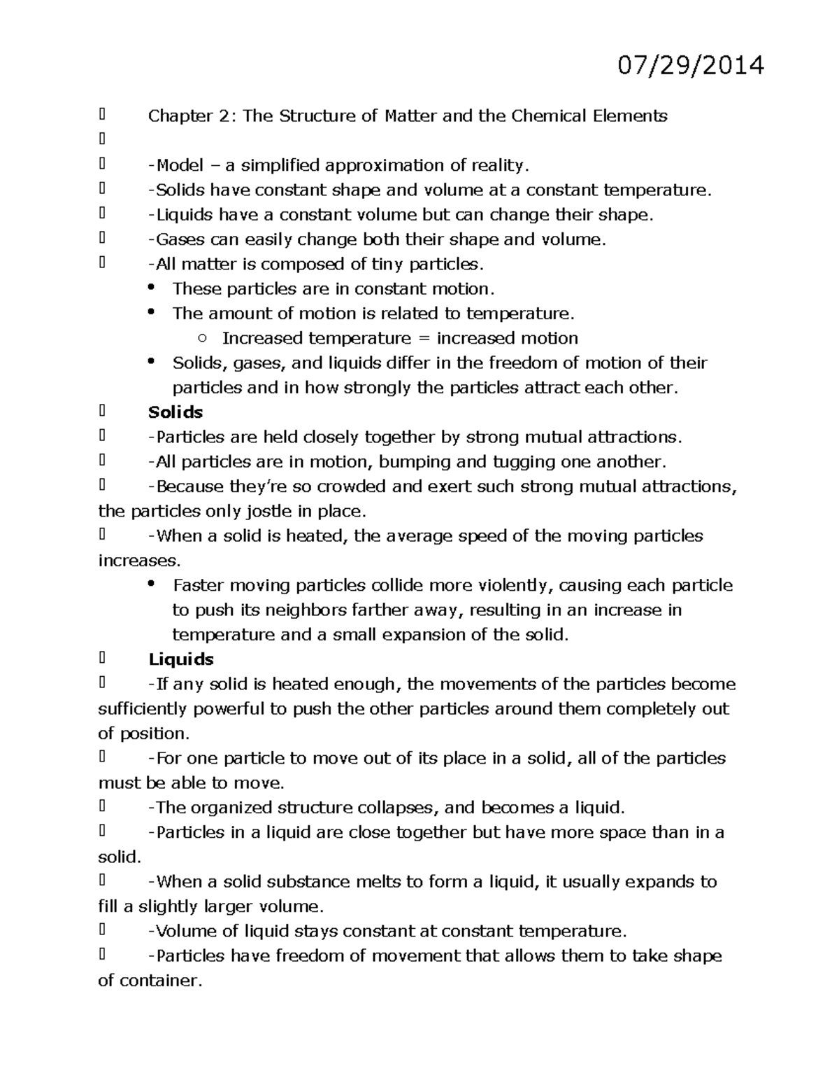 Chapter 2 & 3 - 07/29/ Chapter 2: The Structure of Matter and the ...