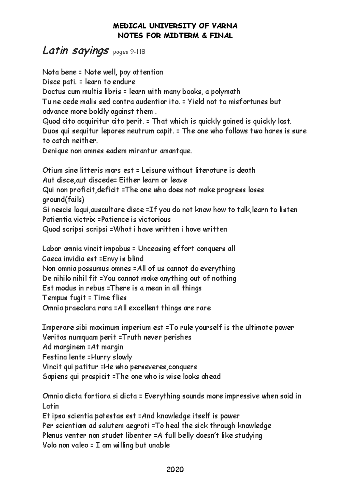 Latin sMedical Terminology - Latin -Notesayings - NOTES FOR MIDTERM ...