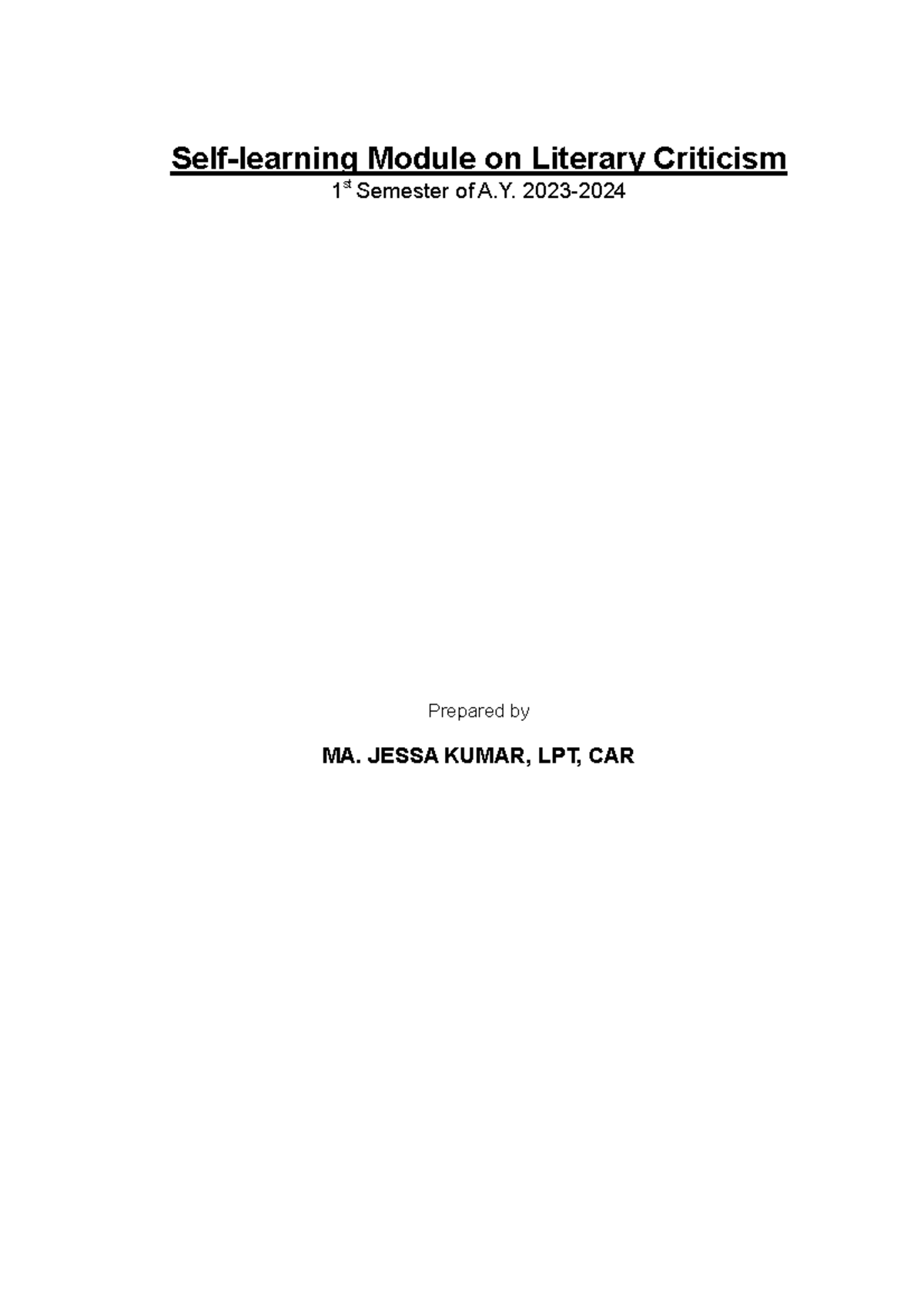 SPEC 7 Module 2 - Self-learning Module on Literary Criticism 1 st ...