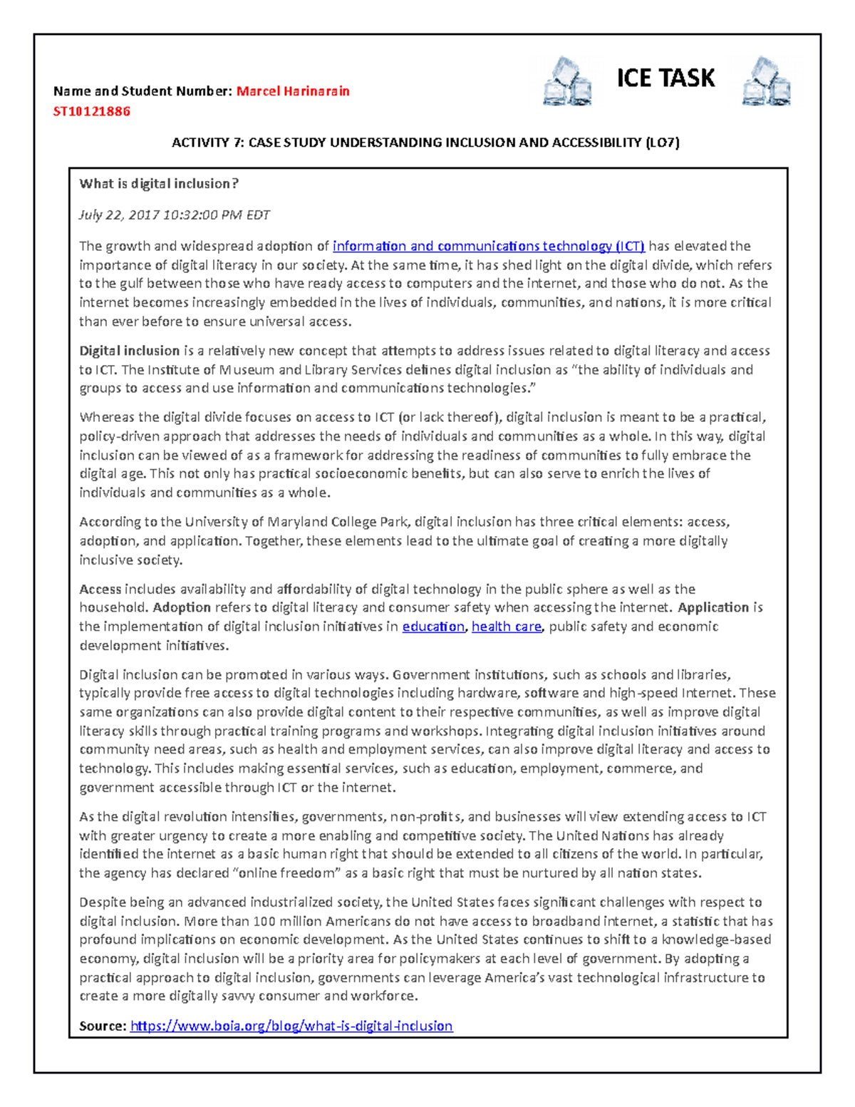 COSC7311 ICE 3 - ice task - ACTIVITY 7: CASE STUDY UNDERSTANDING ...