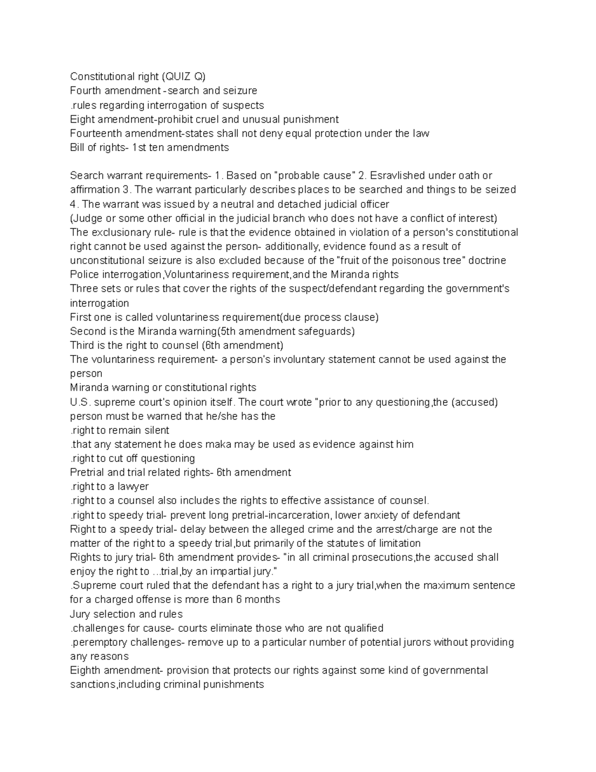 CJ notes 1 - helps with understanding law and constitutional rights ...