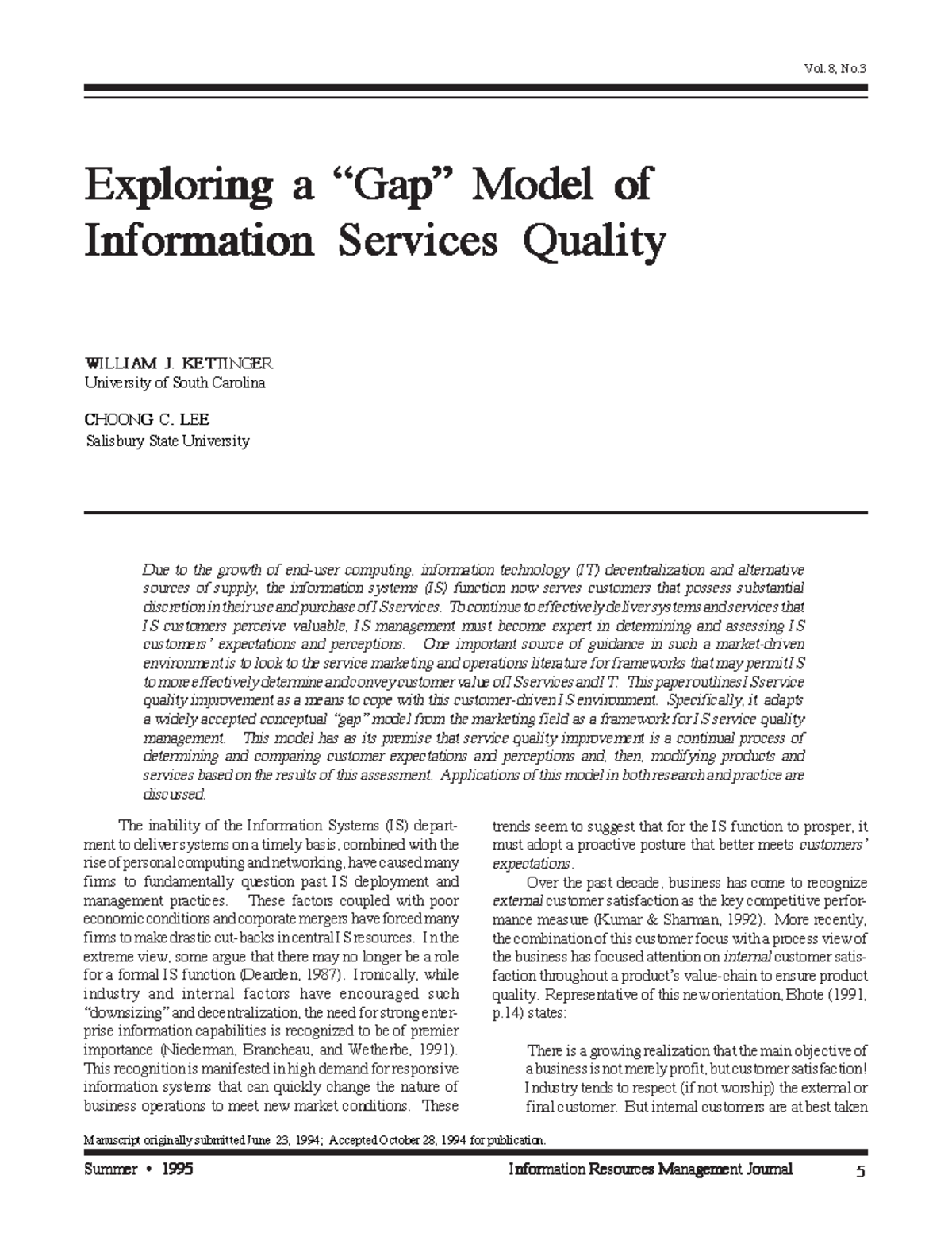 Exploring a “Gap” Model of Information Services Quality - Vol. 8, No ...
