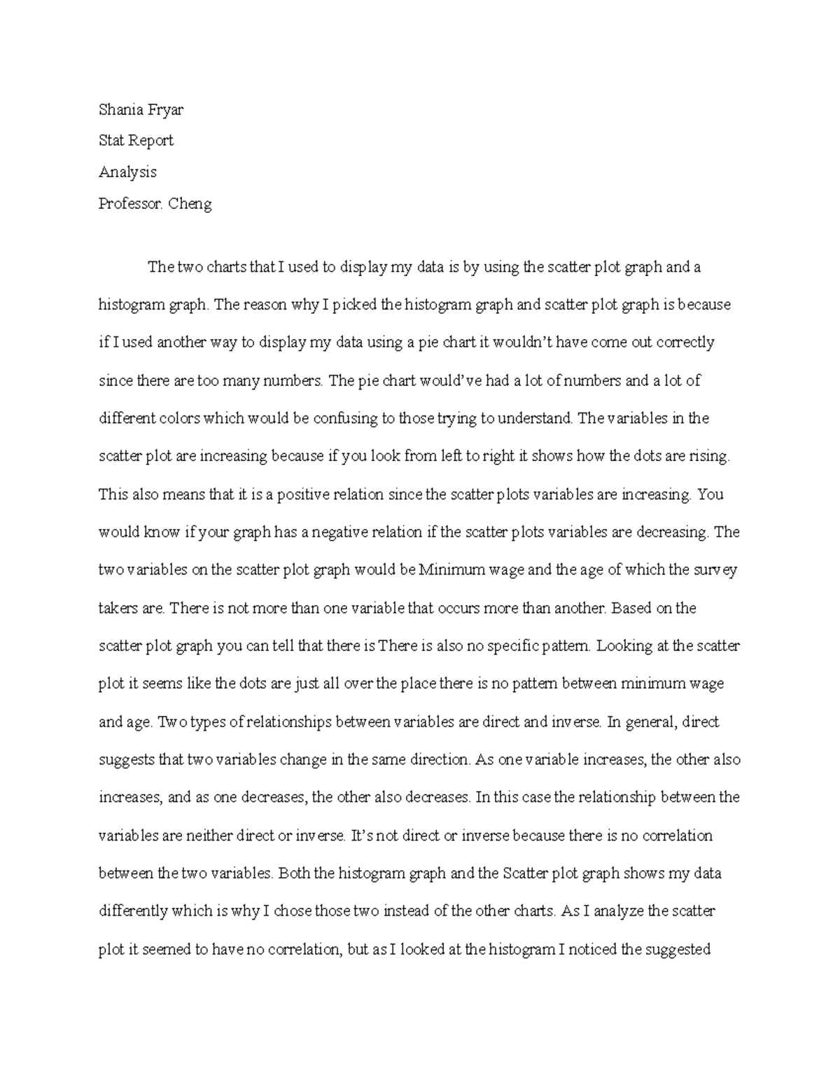 Analysis Stat Report - Grade: A - Shania Fryar Stat Report Analysis ...