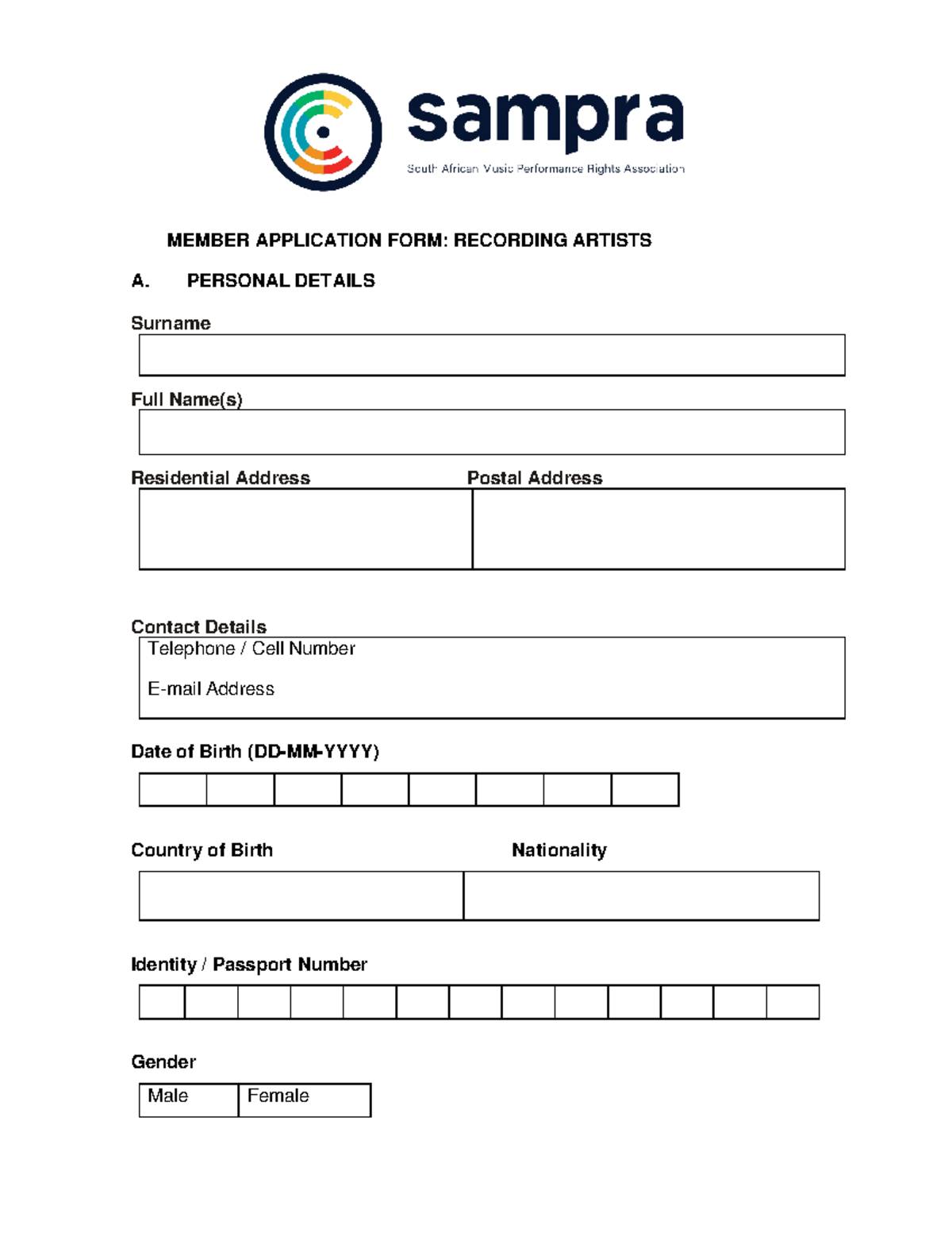 Application Form Recording Artists - MEMBER APPLICATION FORM: RECORDING ...