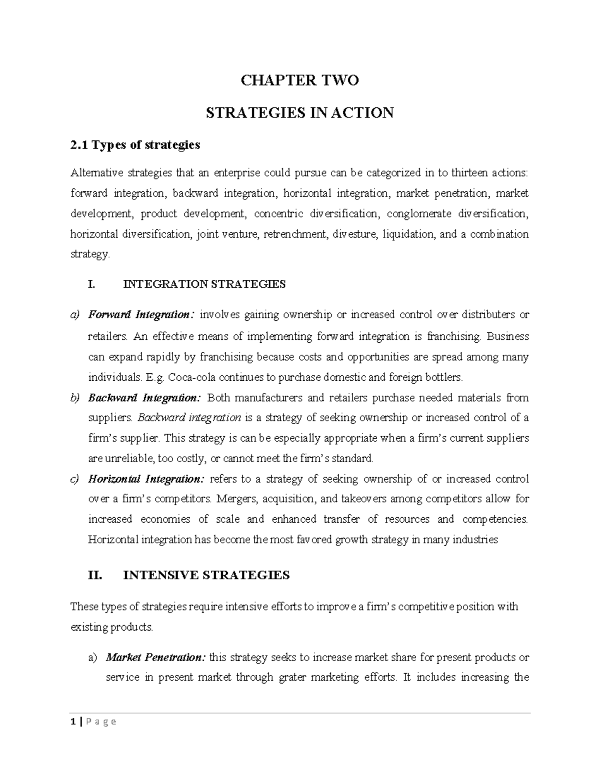 SM Chapter 2 - note - CHAPTER TWO STRATEGIES IN ACTION 2 Types of ...