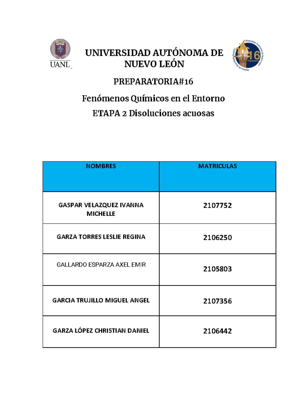 Equipo 4 EV2 FQE - espero te sirva - UNIVERSIDAD AUTÓNOMA DE NUEVO LEÓN PREPARATORIA# Fenómenos ...