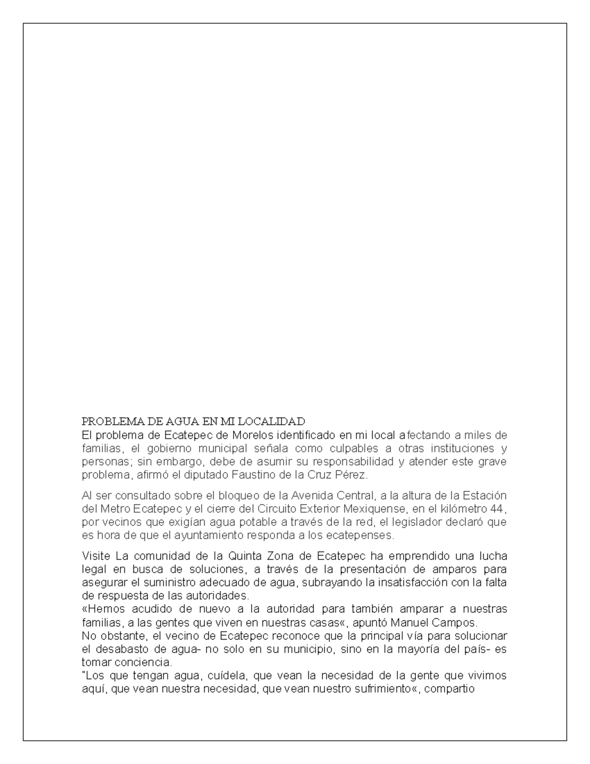 Problema DE AGUA EN MI Localidad - PROBLEMA DE AGUA EN MI LOCALIDAD El ...