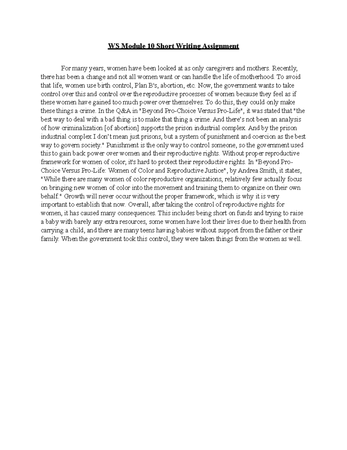 WS Module 10 Short Writing Assignment - Recently, there has been a ...