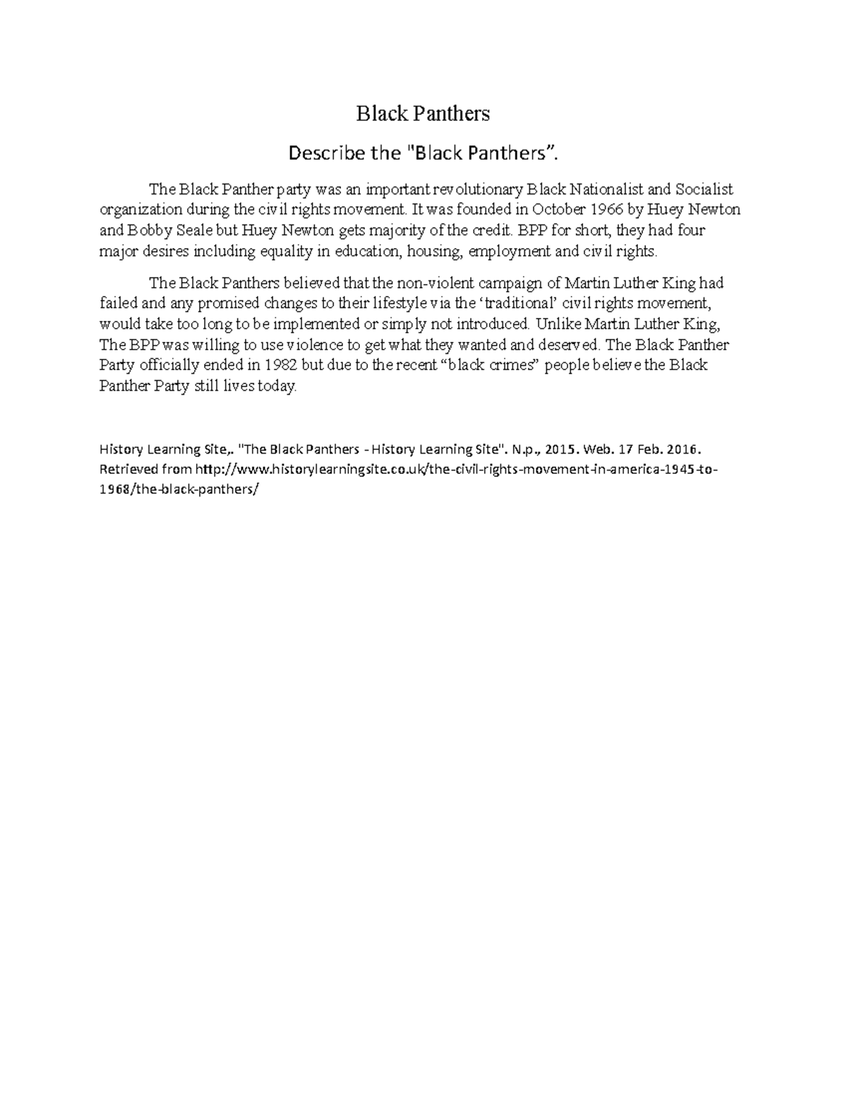 Black Panthers - Black Panthers Describe the "Black Panthers”. The ...