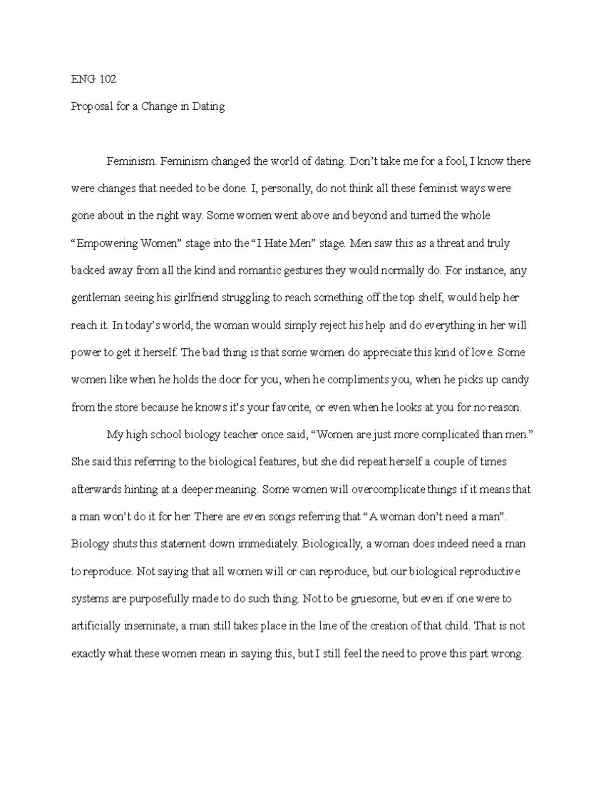 ENG 102 - Proposal for a Change in Dating - ENG 102 Proposal for a ...