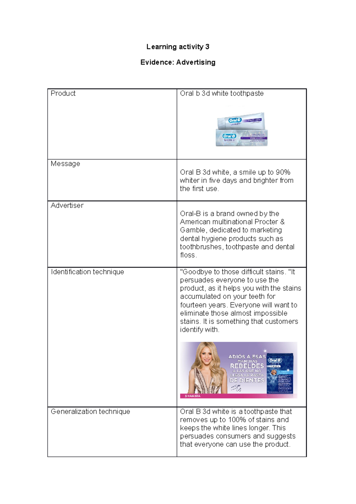 Evidence Advertising - first theme - Learning activity 3 Evidence ...