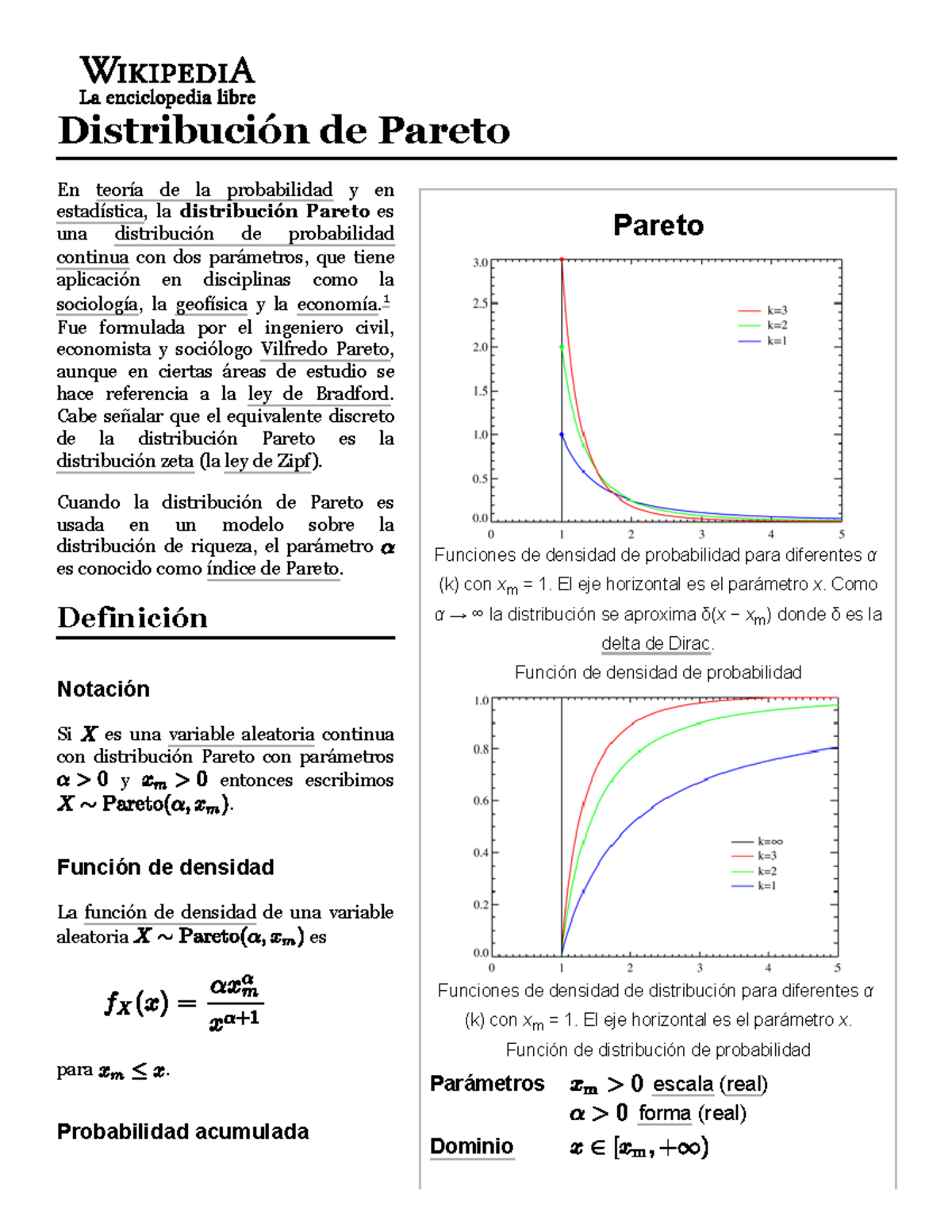 Distribución de Pareto - Wikipedia, la enciclopedia libre - Pareto ...