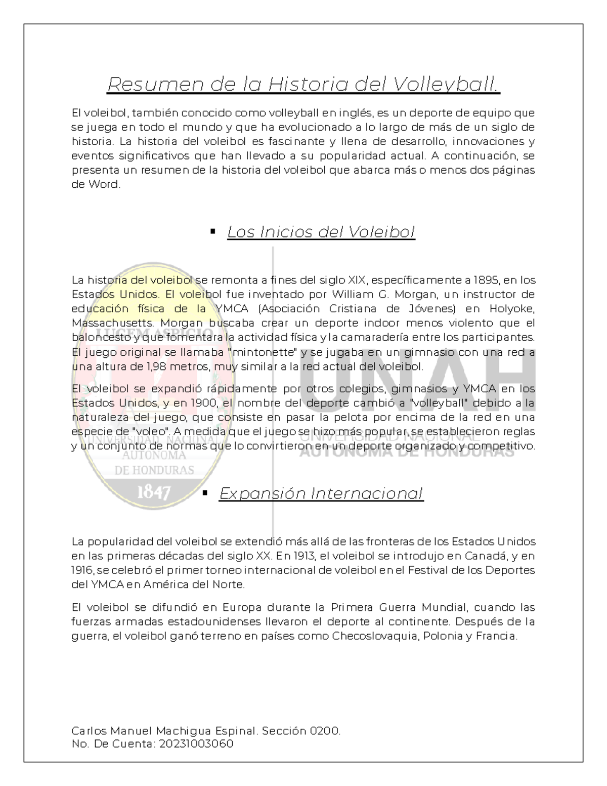 Resumen de la Historia del Volleyball - Carlos Manuel Machigua Espinal ...