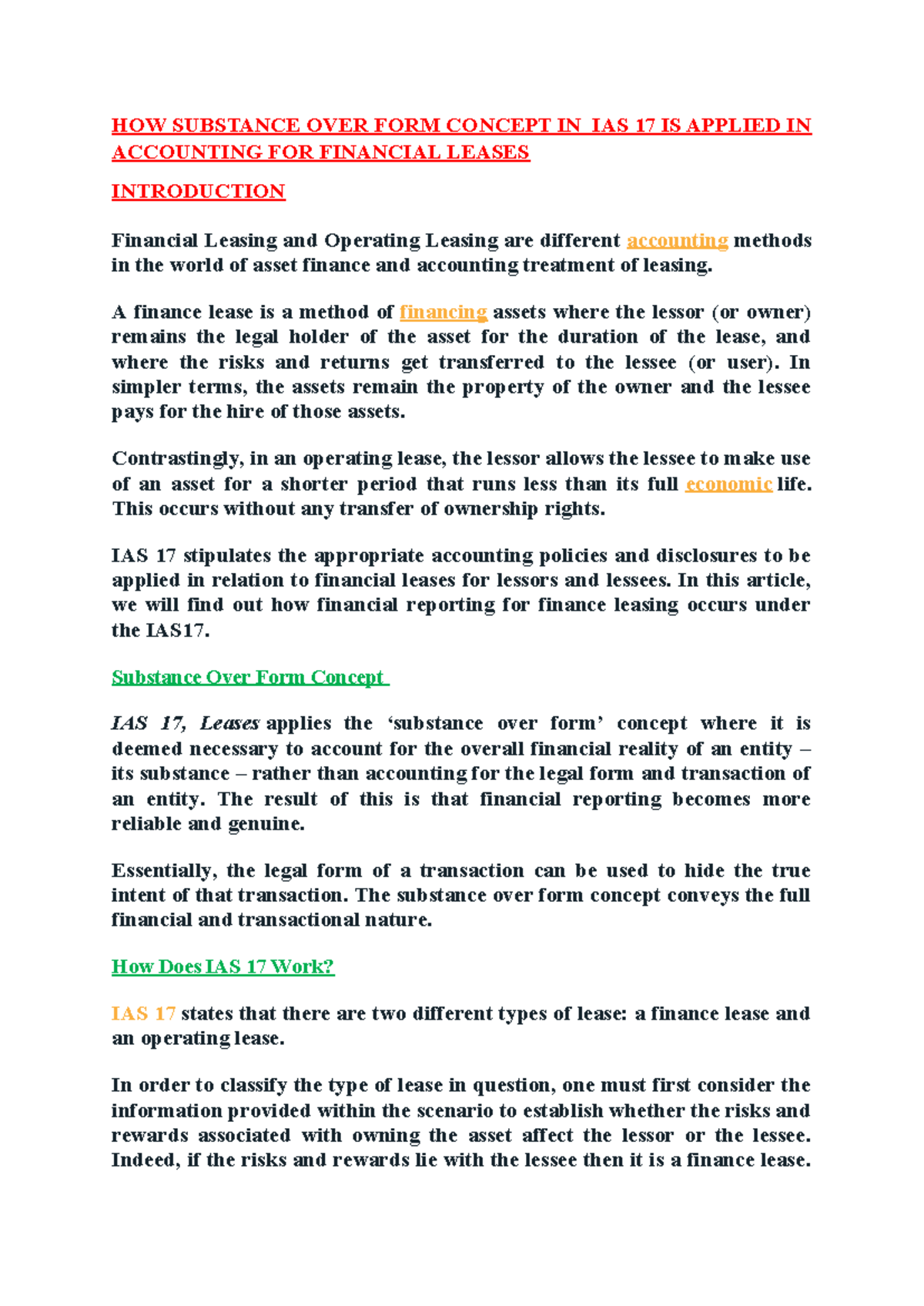 Substance OVER FORM Concept IN Accounting FOR Financial Leases - HOW ...