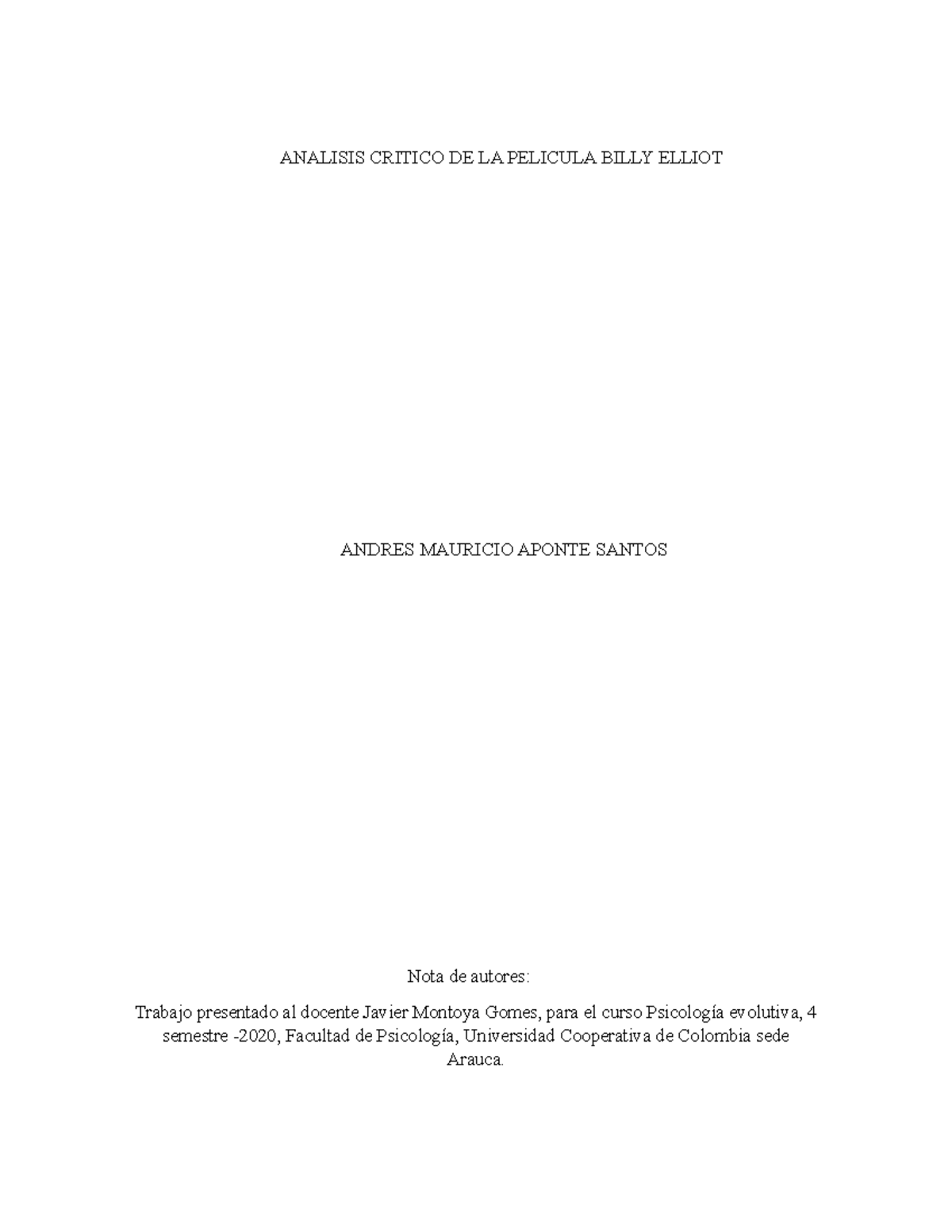 Analisis Pelicula Billy Elliot resumen - ANALISIS CRITICO DE LA ...