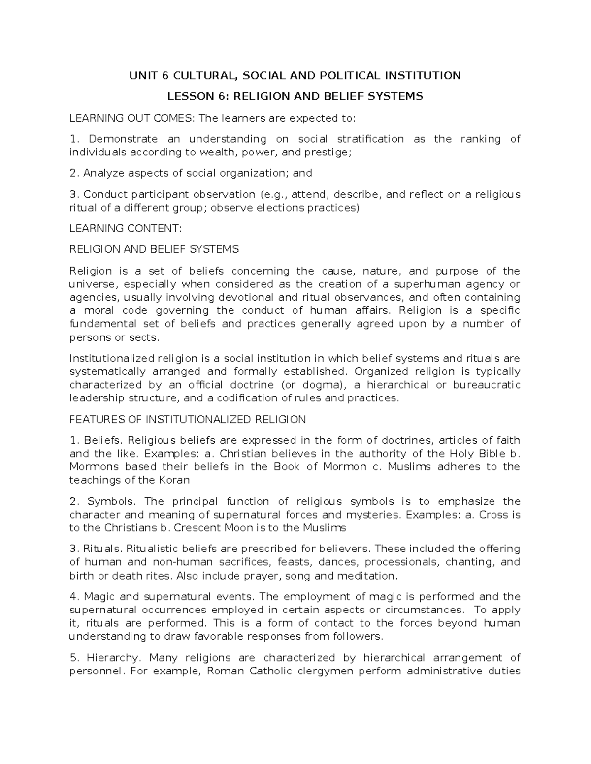 Governance and belief system - UNIT 6 CULTURAL, SOCIAL AND POLITICAL ...