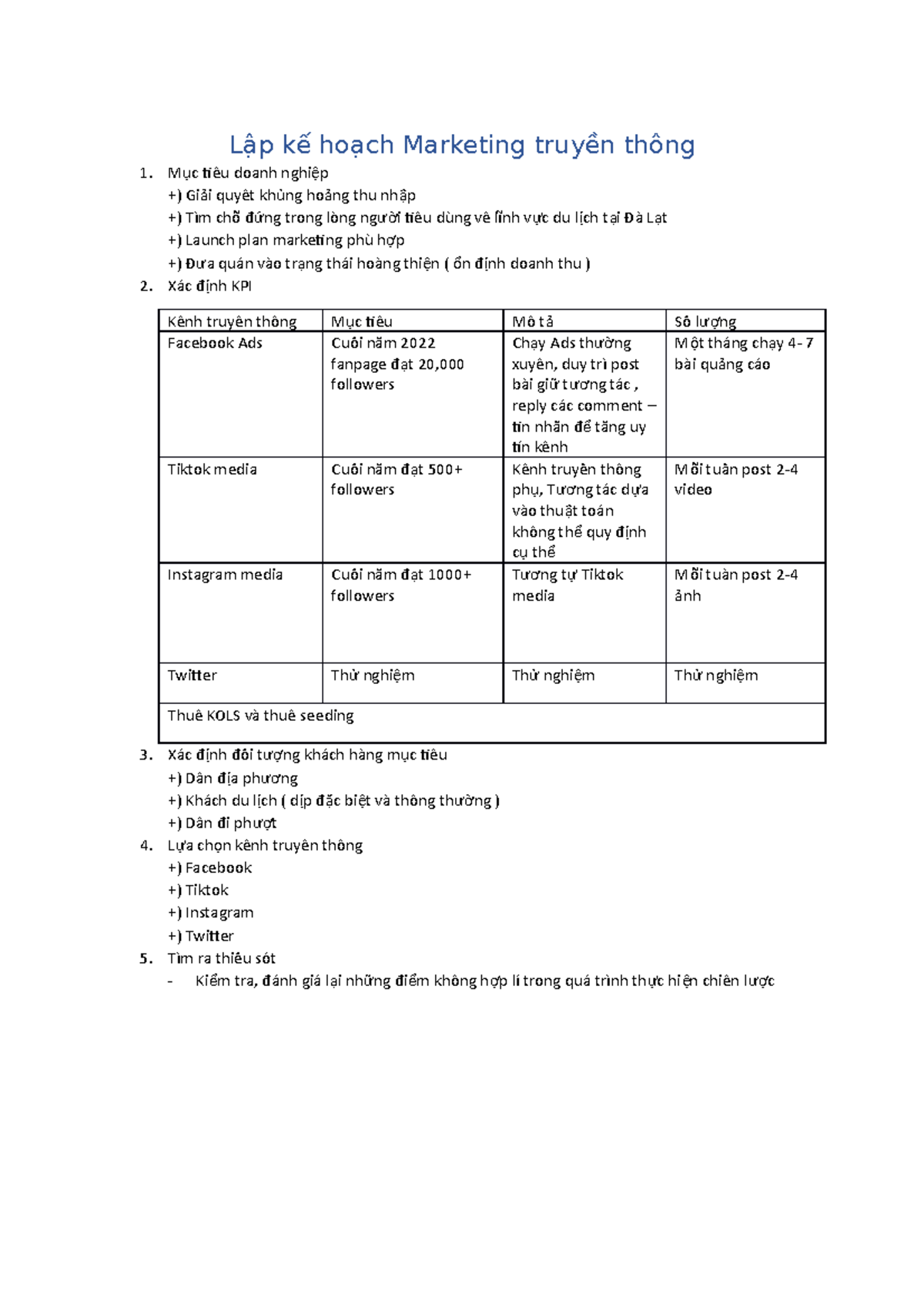Kế hoạch Marketing truyền thông 2 - Lập kế hoạch Marketing truyền thông M c têu doanh nghi pụ ệ ...