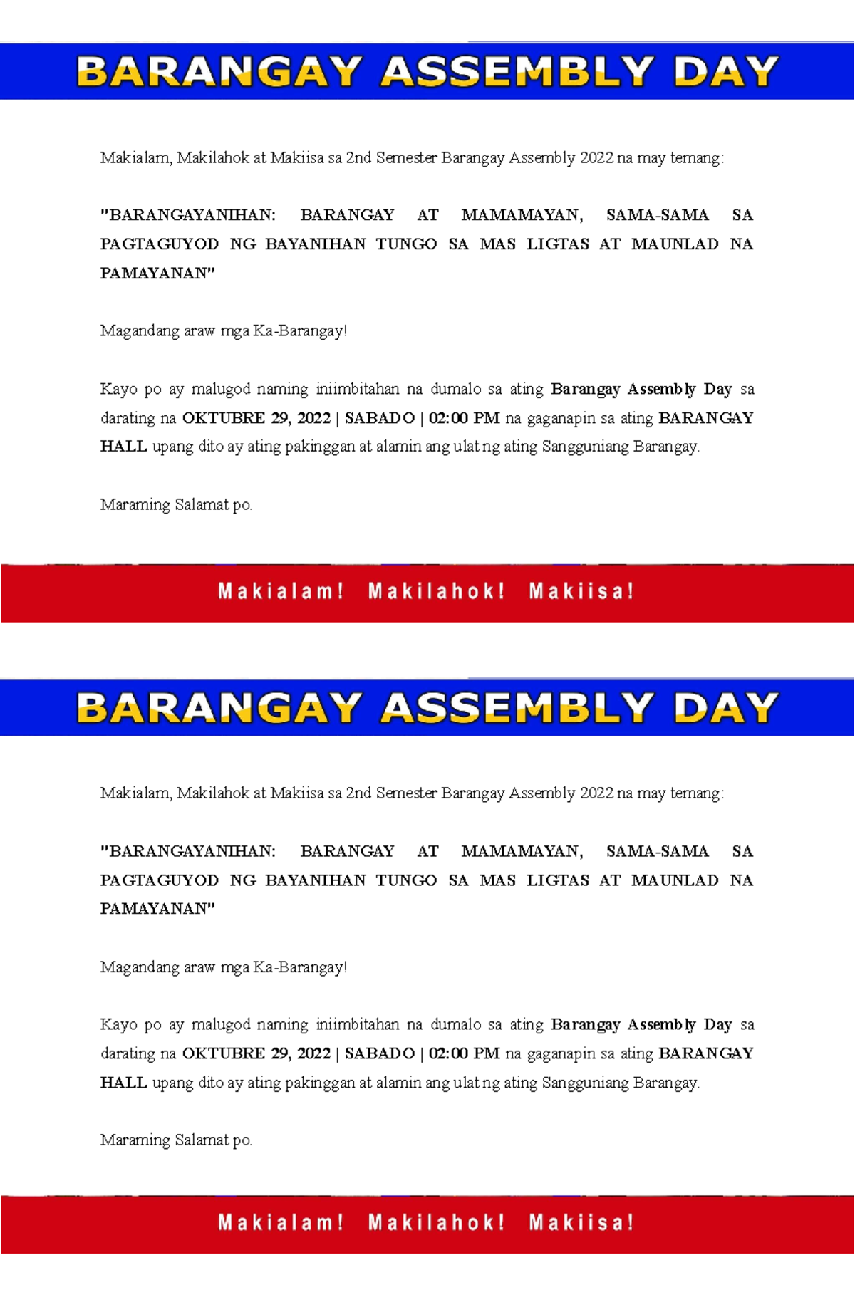 Imbitasyon 2022 - Invitation - Makialam, Makilahok at Makiisa sa 2nd ...