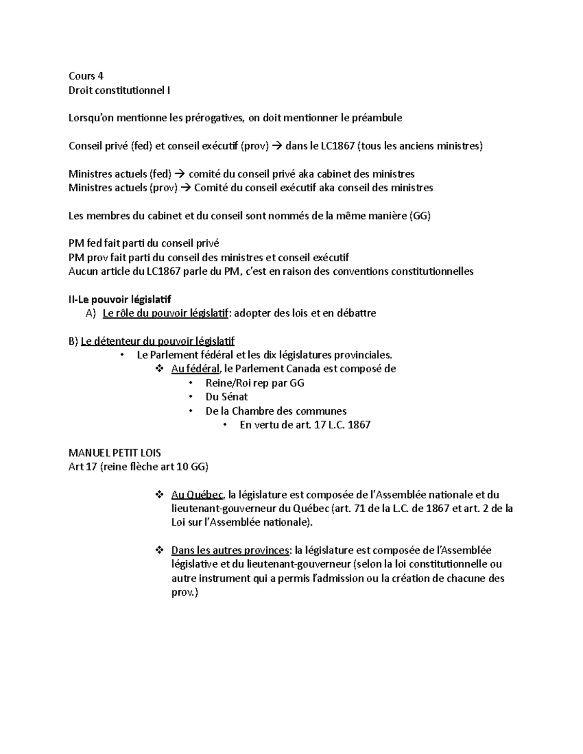 Cours 4 - Ingrid Roy - Cours 4 Droit constitutionnel I Lorsqu’on ...