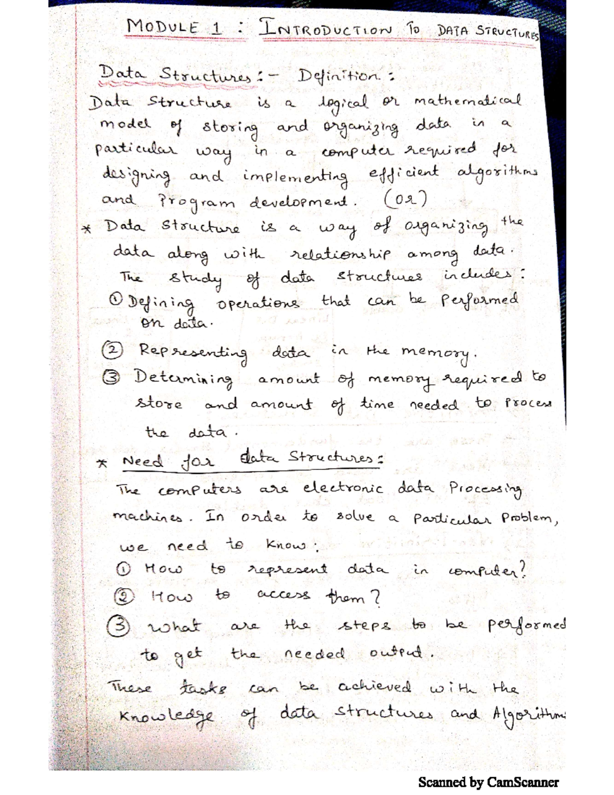 Ds module 1 - Notes - MODULE 1 : INTRODUCTION To DATA STRUCTURES Data ...