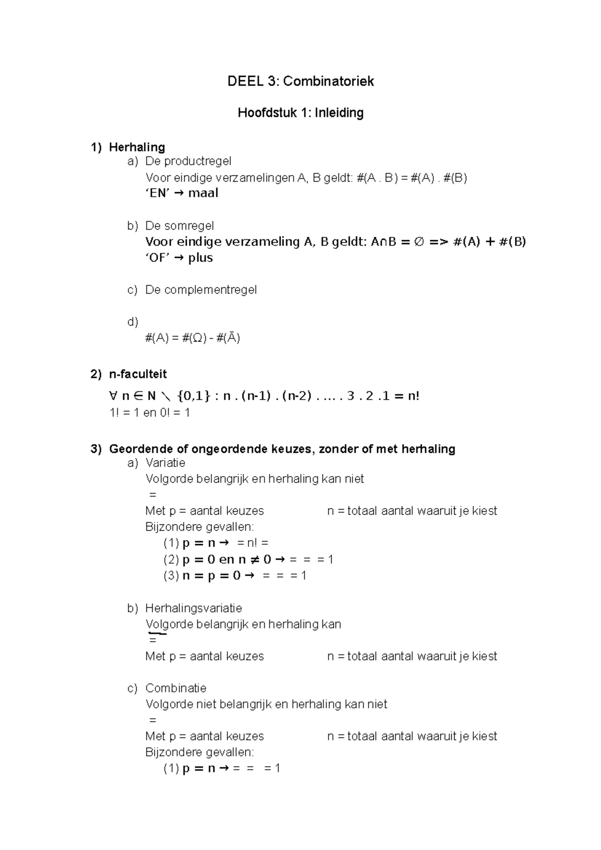 Examen wiskunde juni - DEEL 3: Combinatoriek Hoofdstuk 1: Inleiding 1 ...