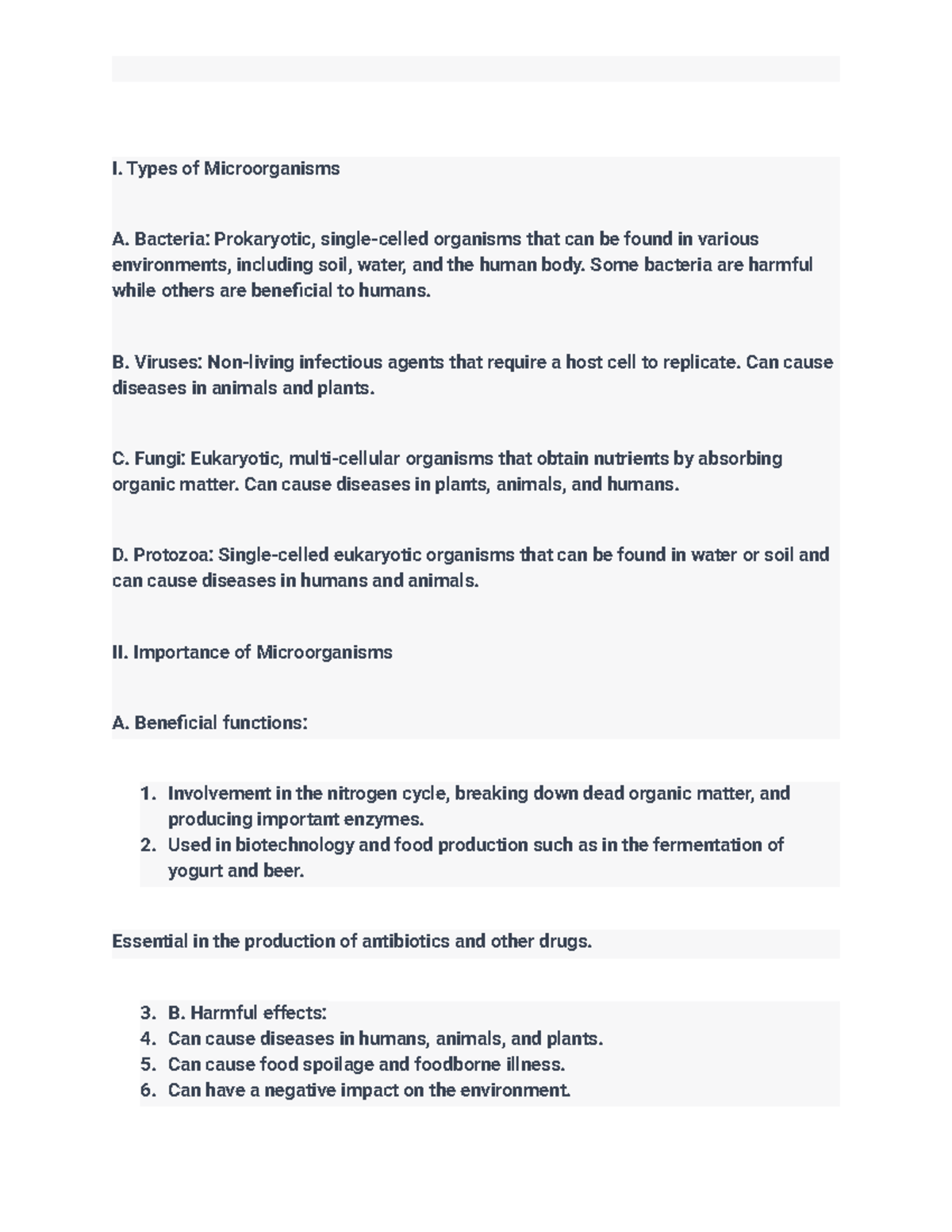 Microorganisms - I. Types of Microorganisms A. Bacteria: Prokaryotic ...