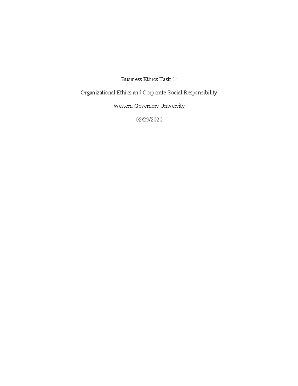 Business Ethics Task 1 submission - Business Ethics Task 1 ...