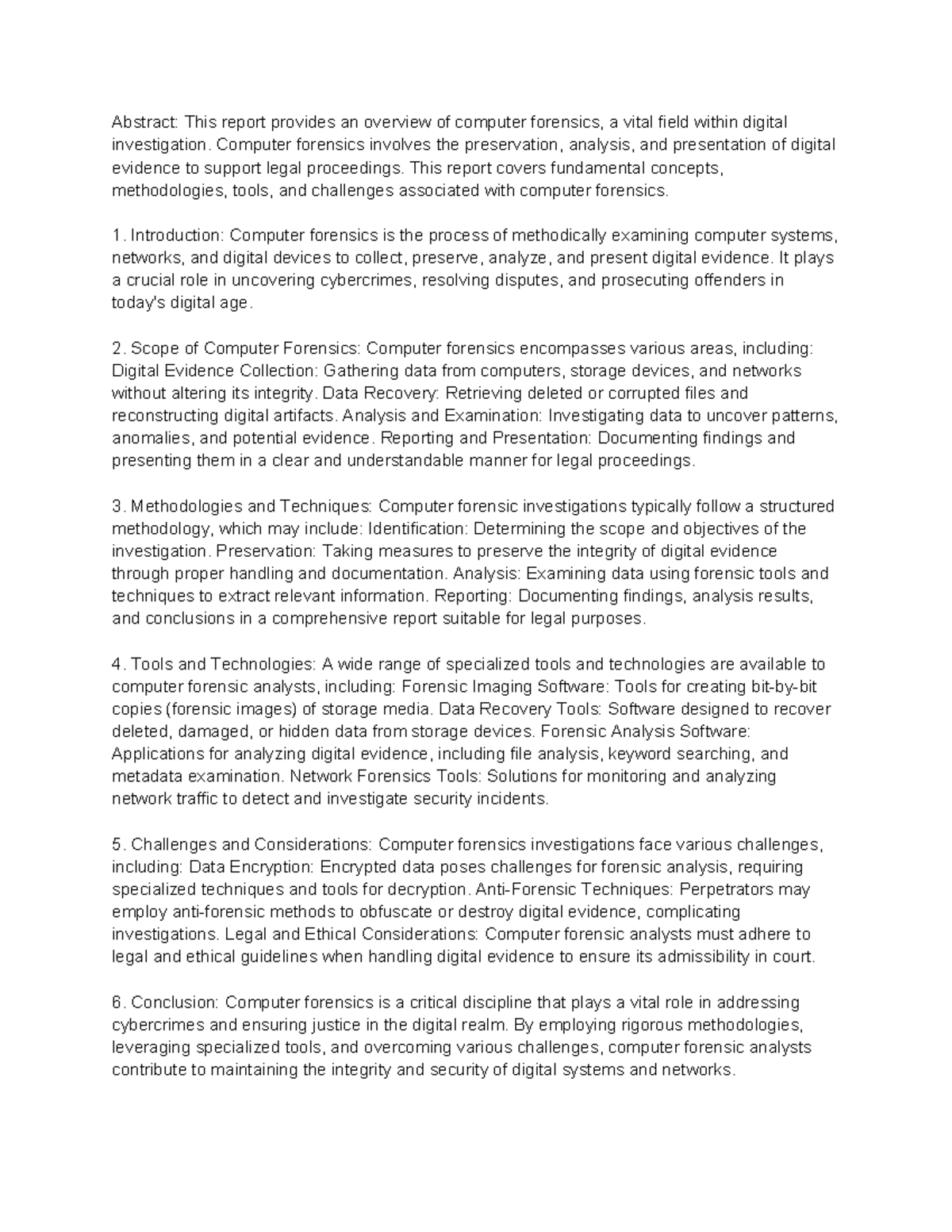 Assignment 1 - Abstract: This report provides an overview of computer ...