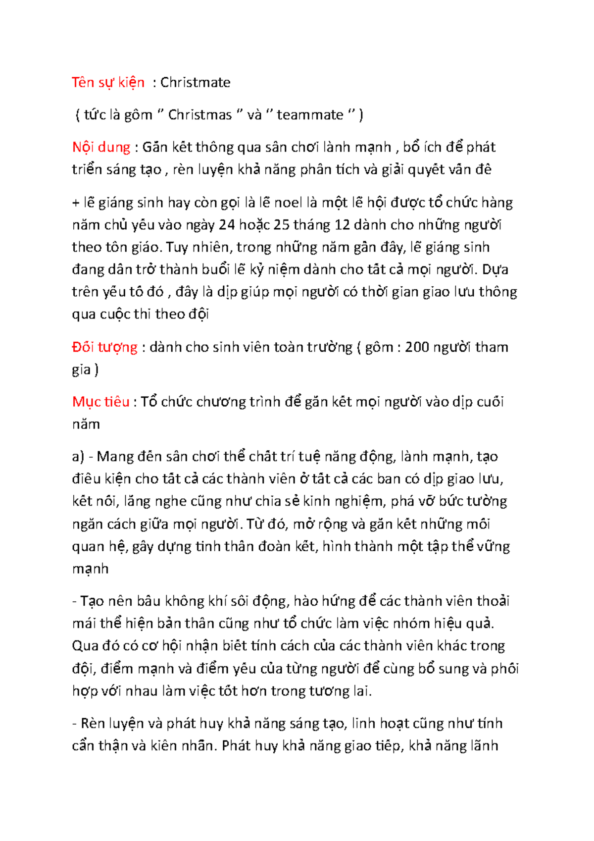 Tên sự kiện - cdcdcdc - Tên s ki n ựệ : Christmate ( t c là gồồm ‘’ Christmas ‘’ và ‘’ teammate ...