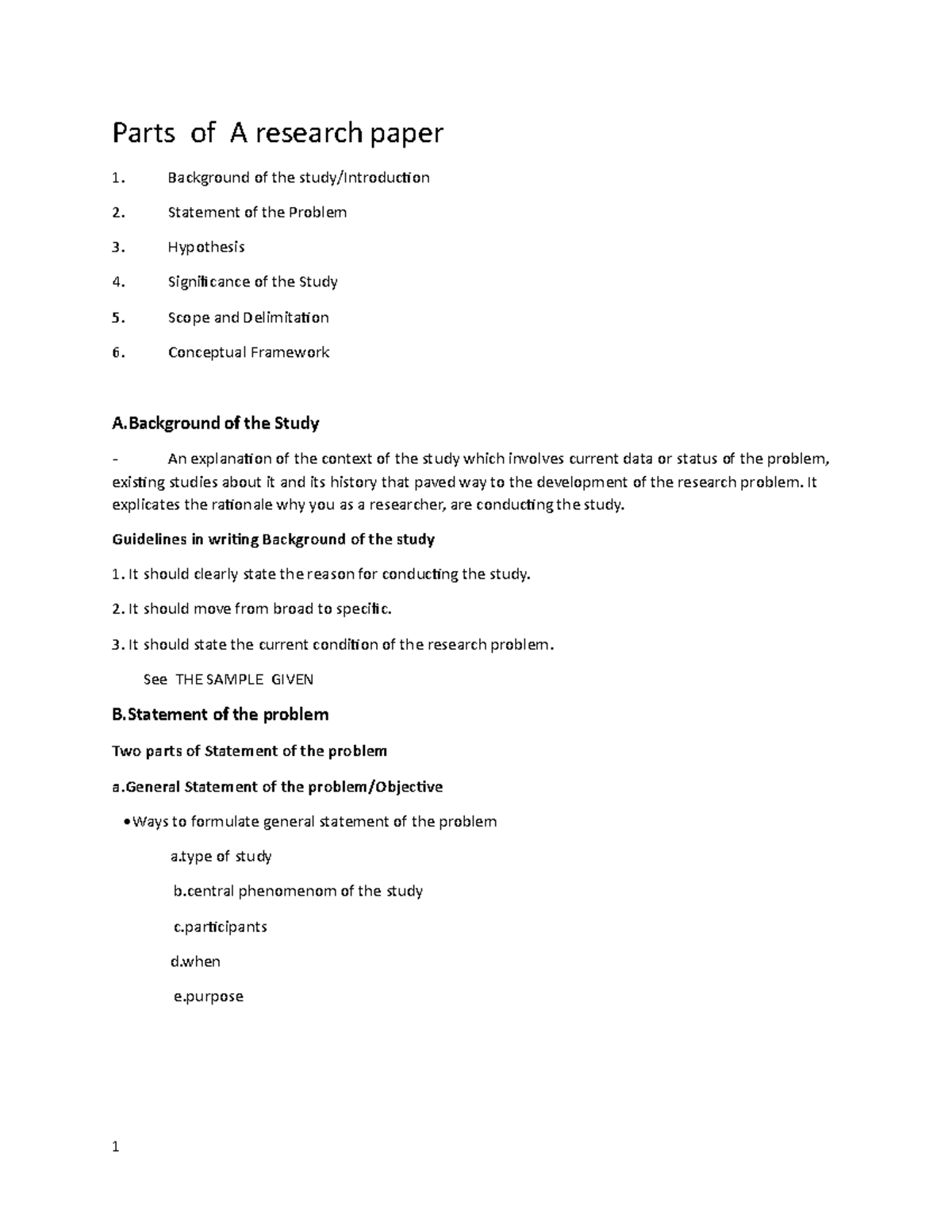 Parts of research pa PER - Parts of A research paper Background of the ...