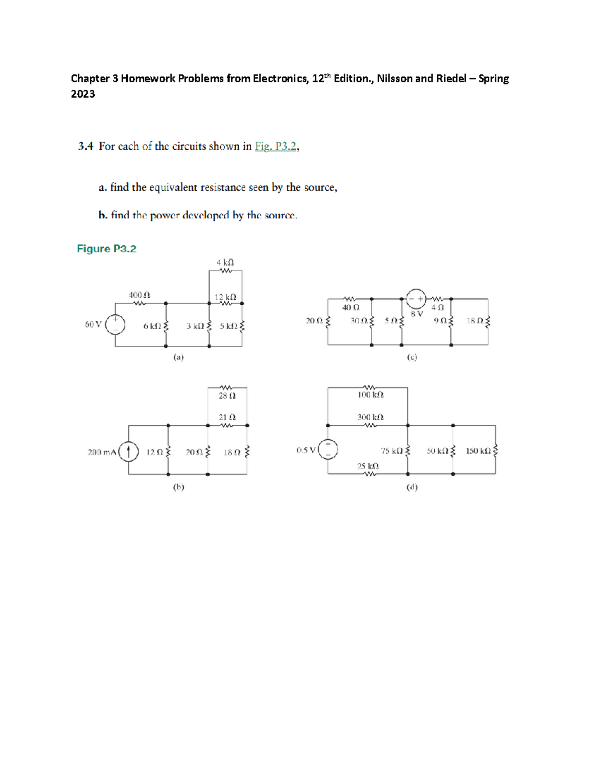 Homework - Chapter 3 - Spring 2023 - ECE 3302 - Chapter 3 Homework ...