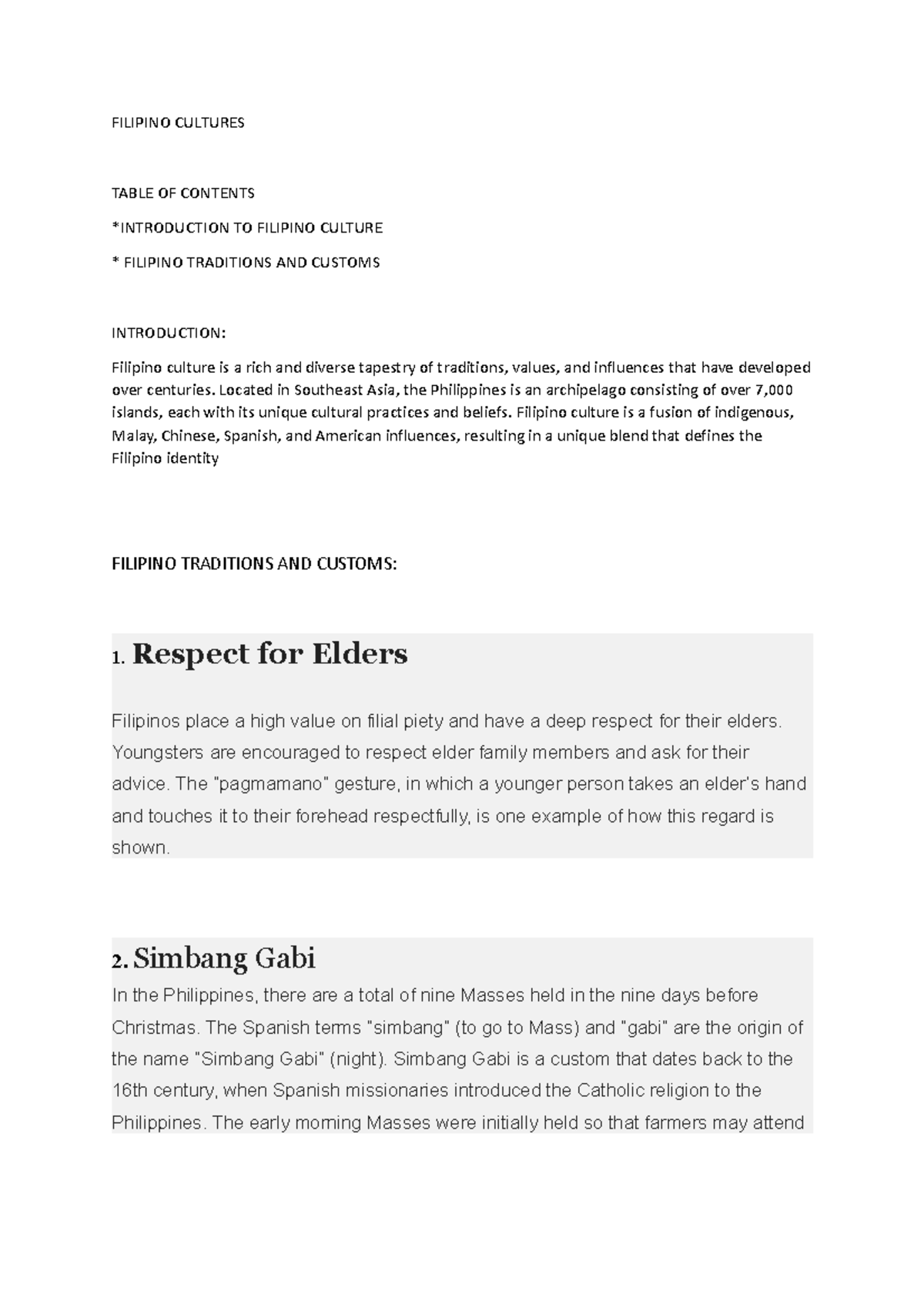 Filipino Cultures - culture - FILIPINO CULTURES TABLE OF CONTENTS ...