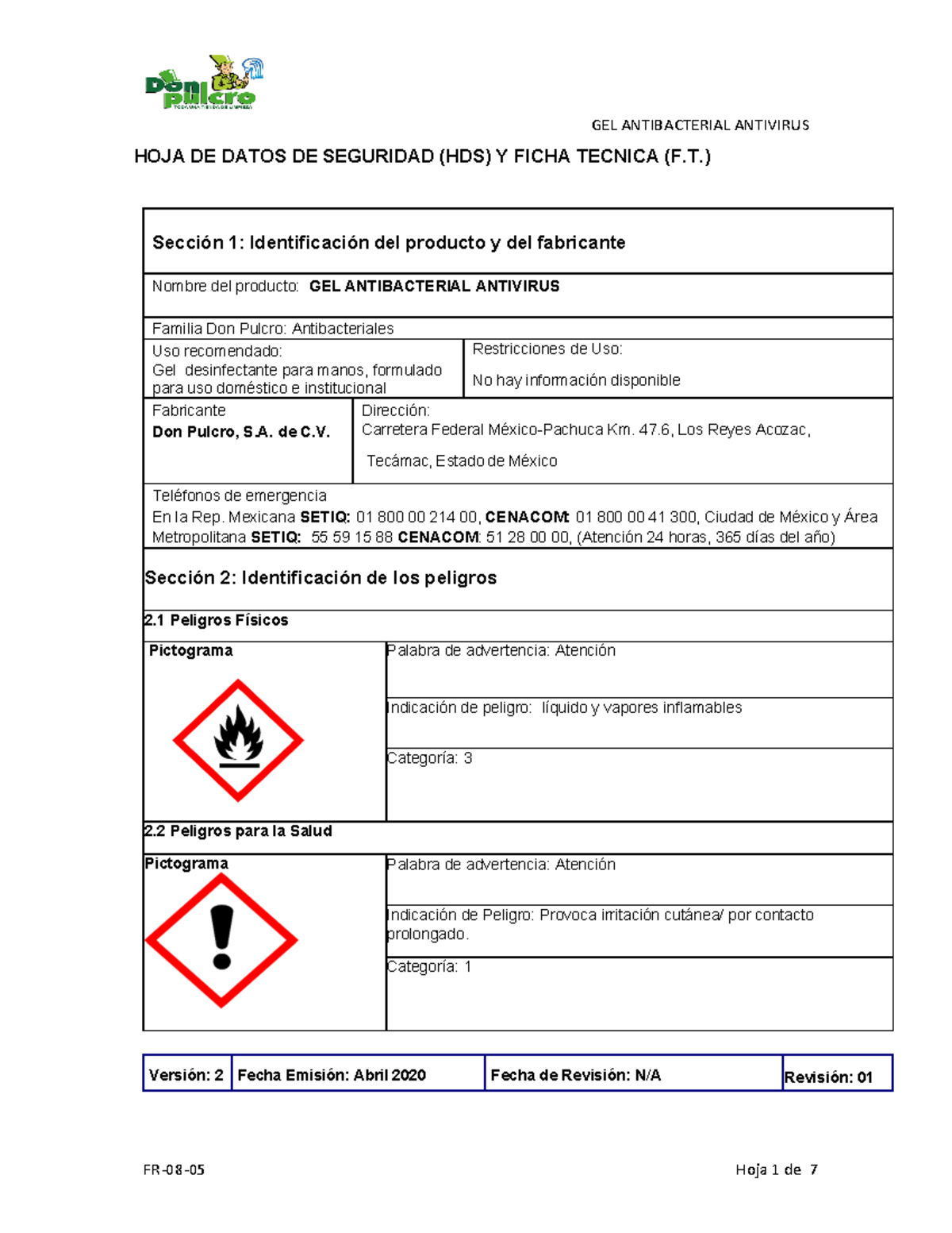 HDS-GEL- Antibacterial- Antivirus don pulcro - Interacciones Quimicas ...