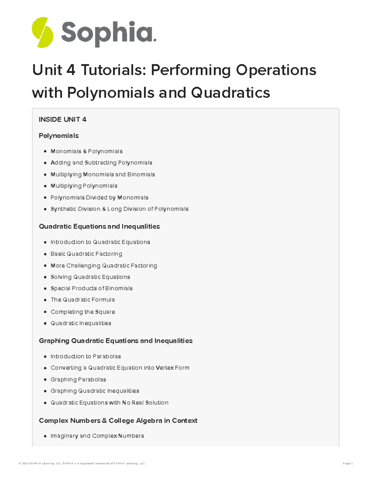 Unit 4 tutorials performing operations with polynomials and quadratics - Unit 4 Tutorials: - Studocu