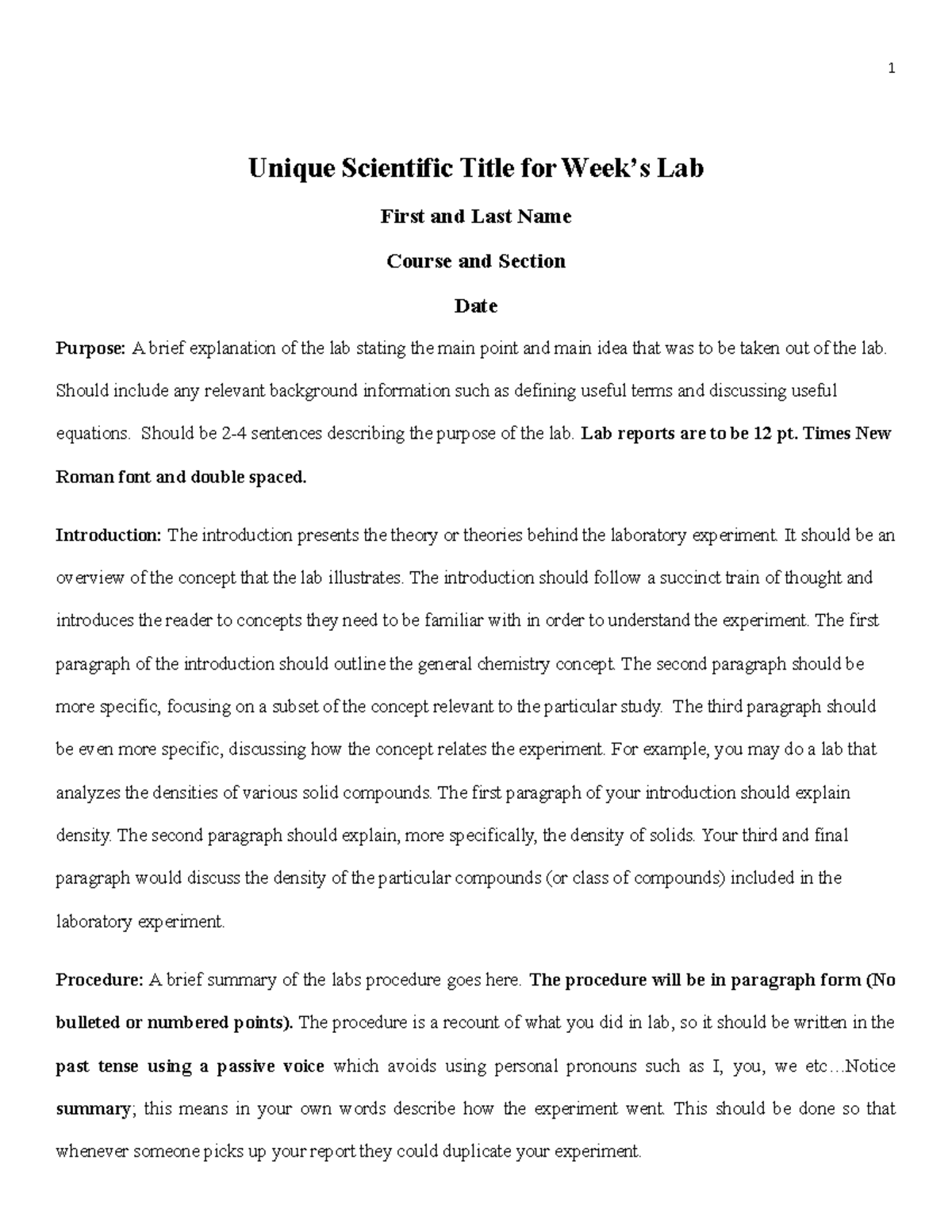 Lab Report Template for Ideal Gas Law - 1 Unique Scientific Title for ...
