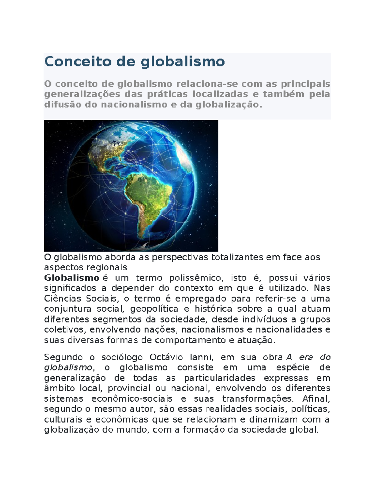 Conceito de globalismo - O globalismo aborda as perspectivas ...