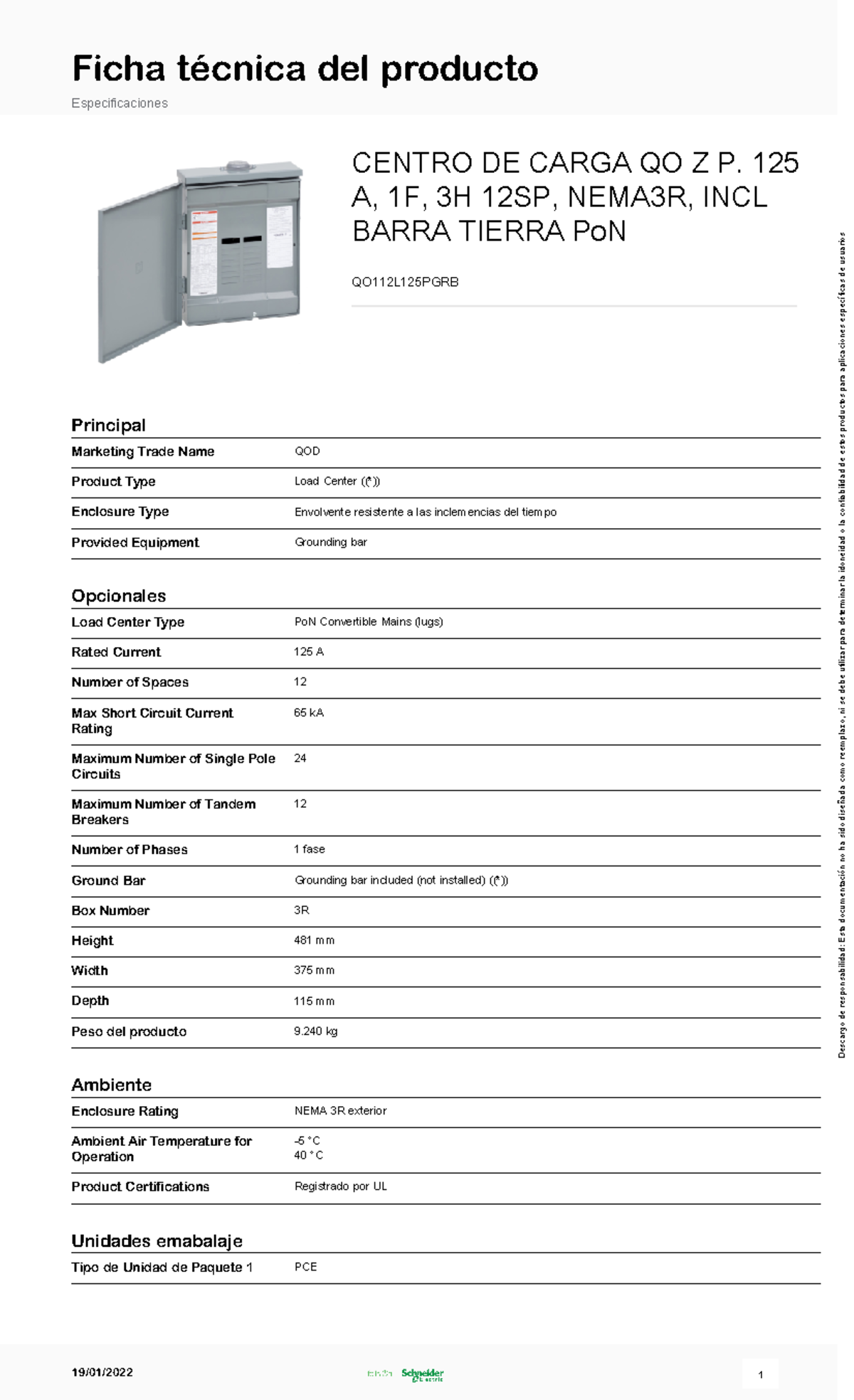 Centros de Carga QO QO112L125PGRB - Ficha técnica del producto ...