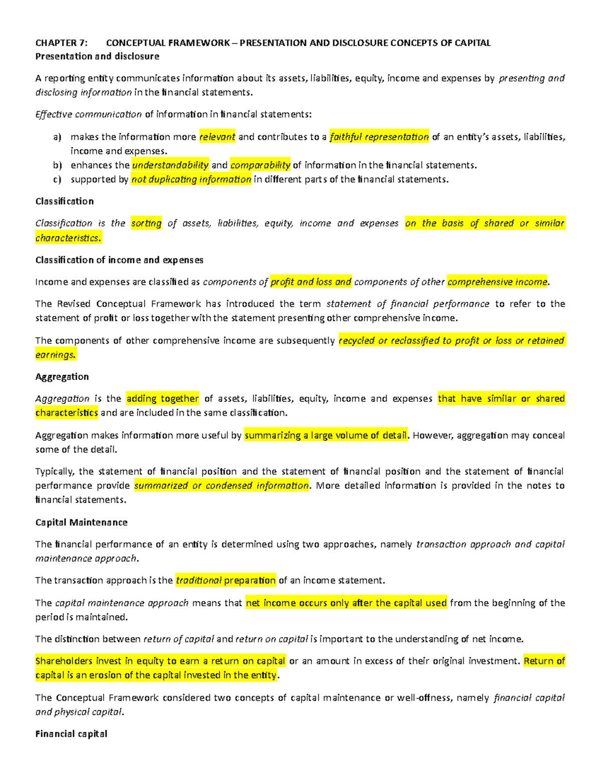 Chapter 7 Conceptual Framework Presentation and disclosure Concepts ...