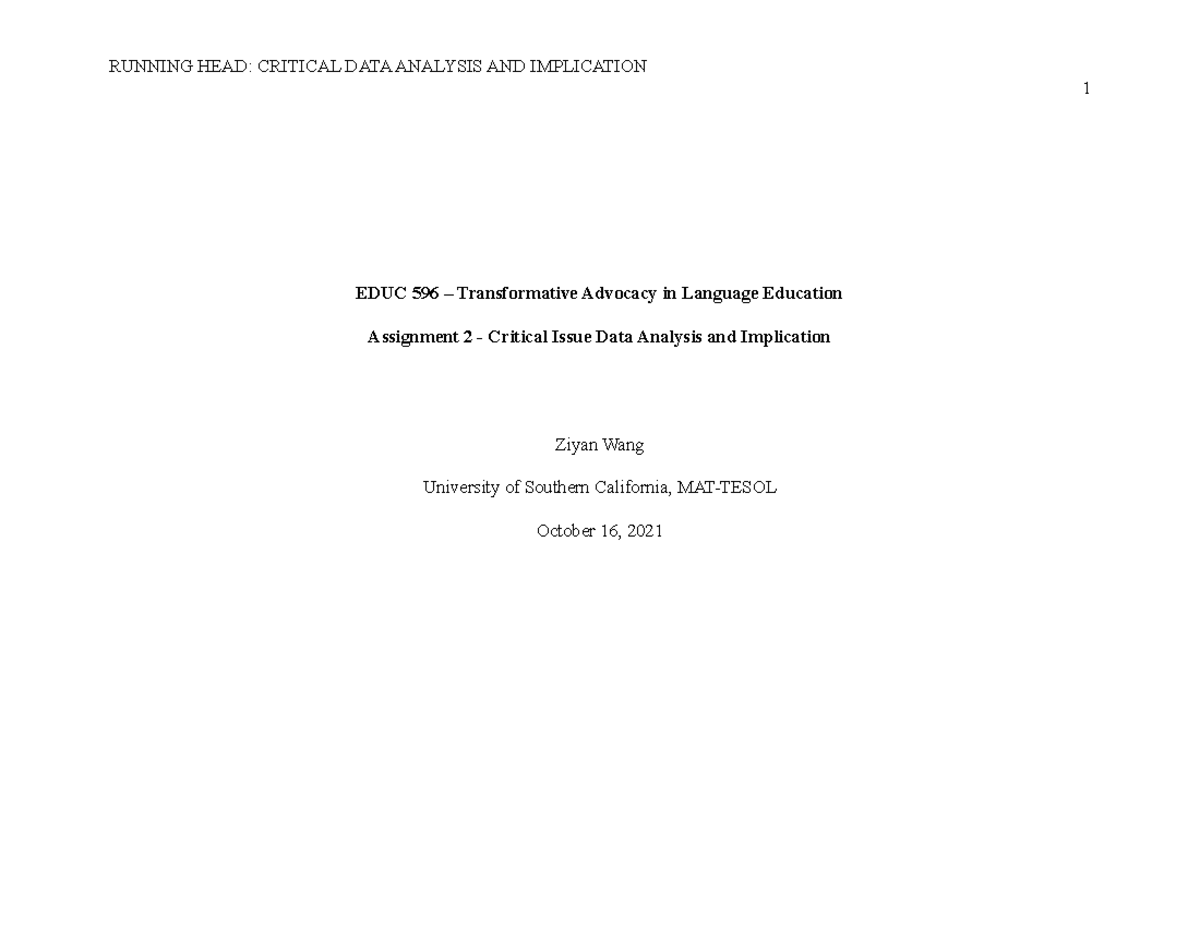 596 Assignment Fall 2021 - CSCI 596 - USC - Studocu