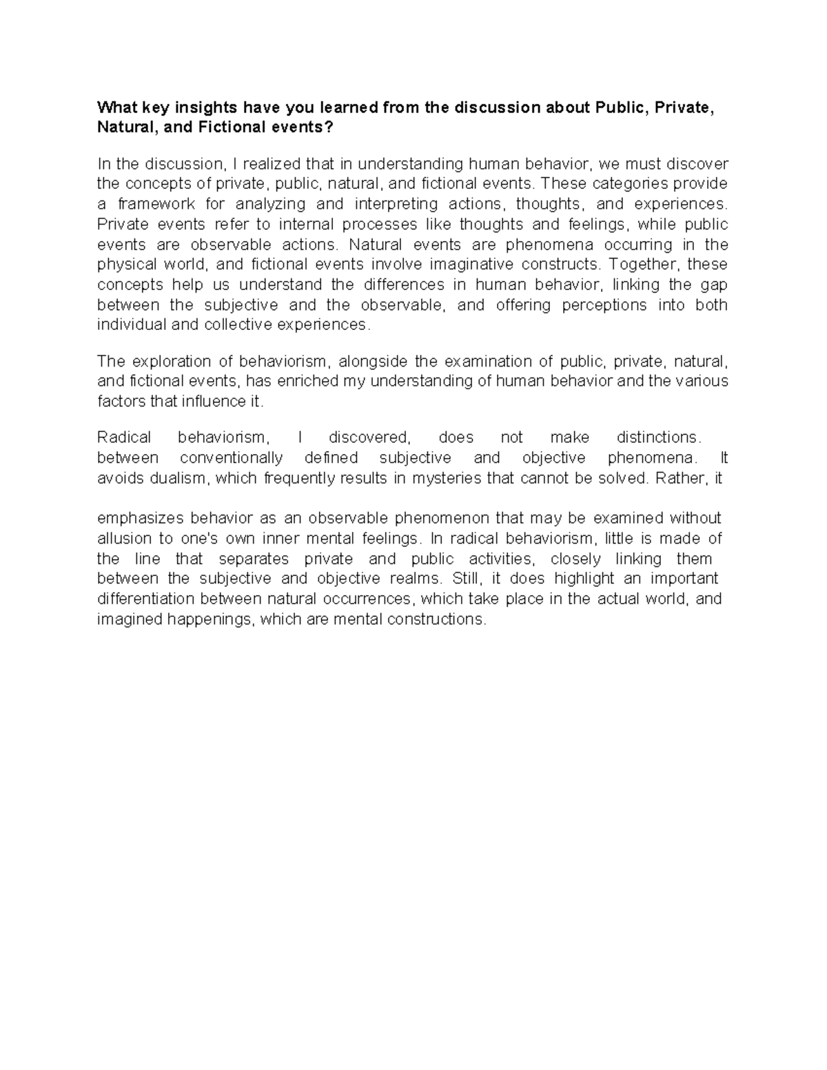 Understanding Human behavior - These categories provide a framework for ...