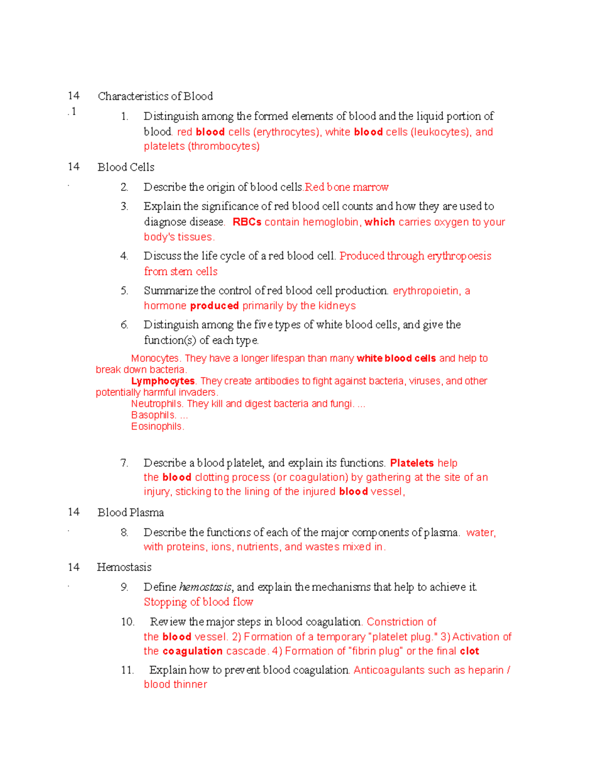 14 Study Guide .docx finished - 14 . Characteristics of Blood 1 ...