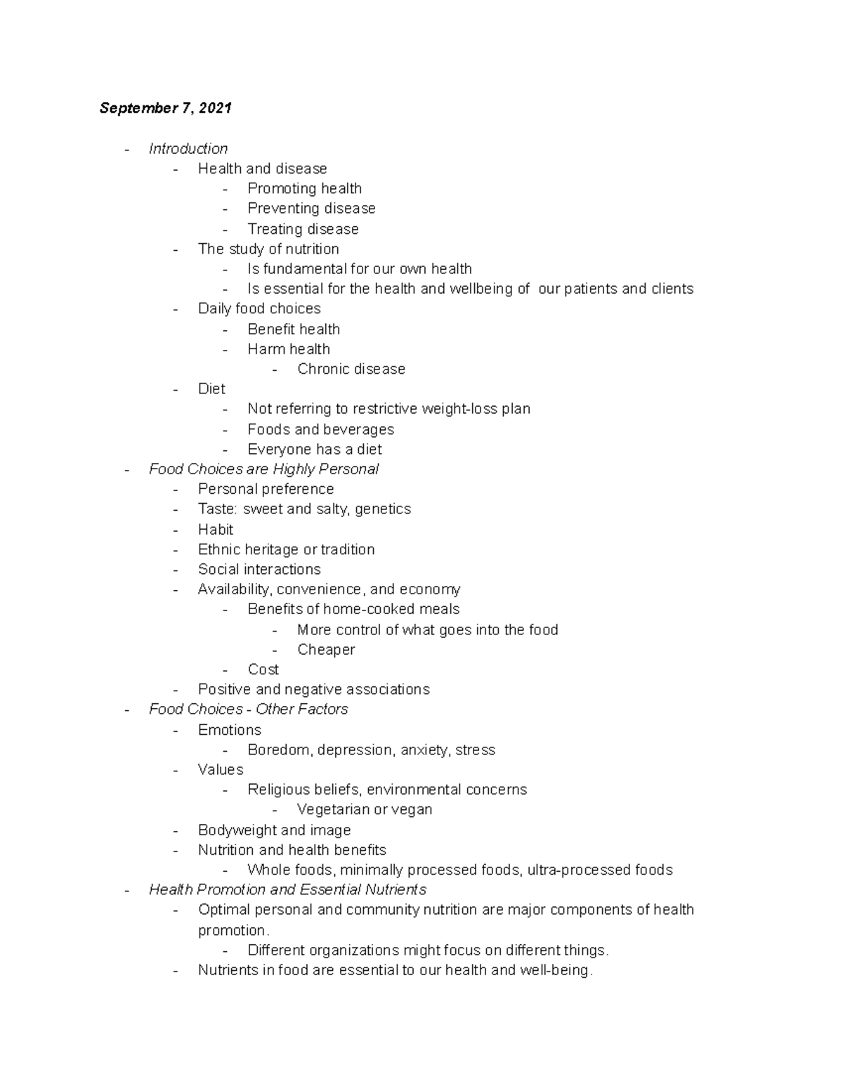 Chapter 1 Wellness Nutrition - September 7, 2021 - Introduction ...