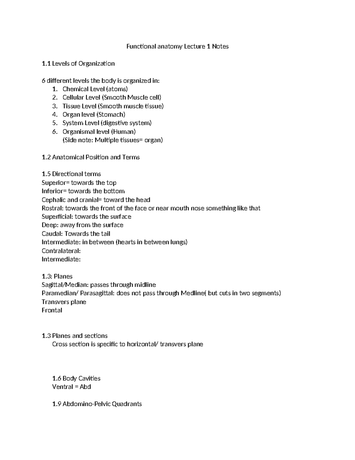 Functional anatomy Lecture 1 Notes - Studocu