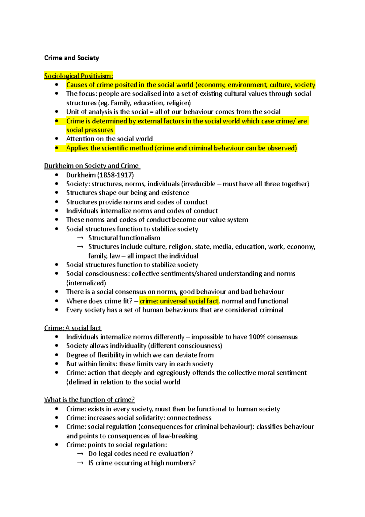 Lecture 5 - Crime and Society Sociological Positivism: Causes of crime ...