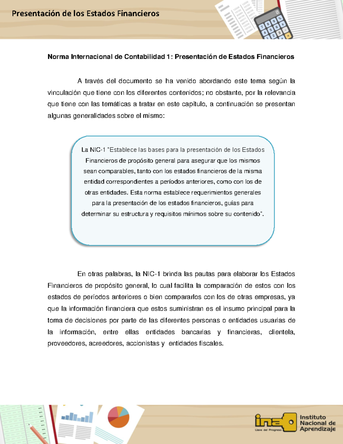 NIC1 - NIC 1 - Norma Internacional de Contabilidad 1: Presentación de ...