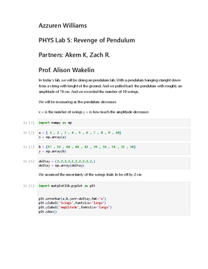 PHYS2… (8) - Jupyter Lab - Azzuren Williams Lab#4: Vectors Prof Alison ...