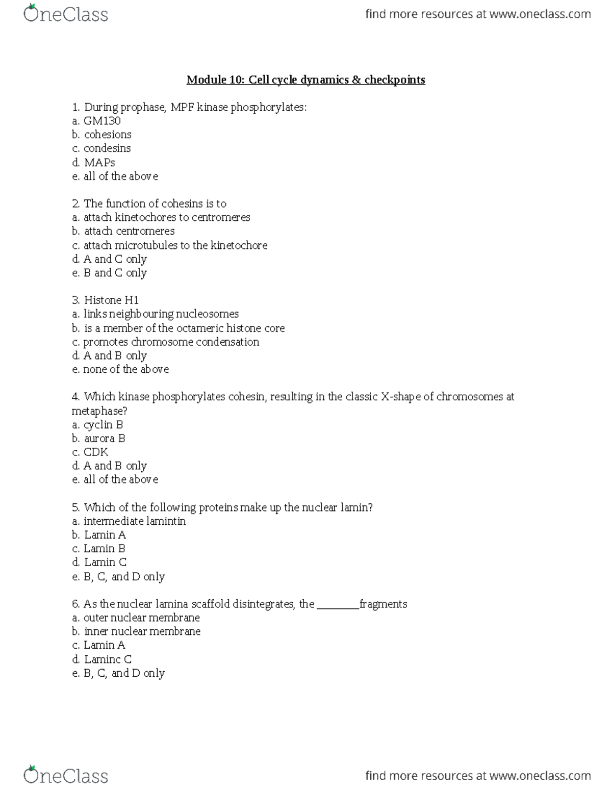 Respond document print (11) - Module 10: Cell cycle dynamics & checkpoints During prophase, MPF ...