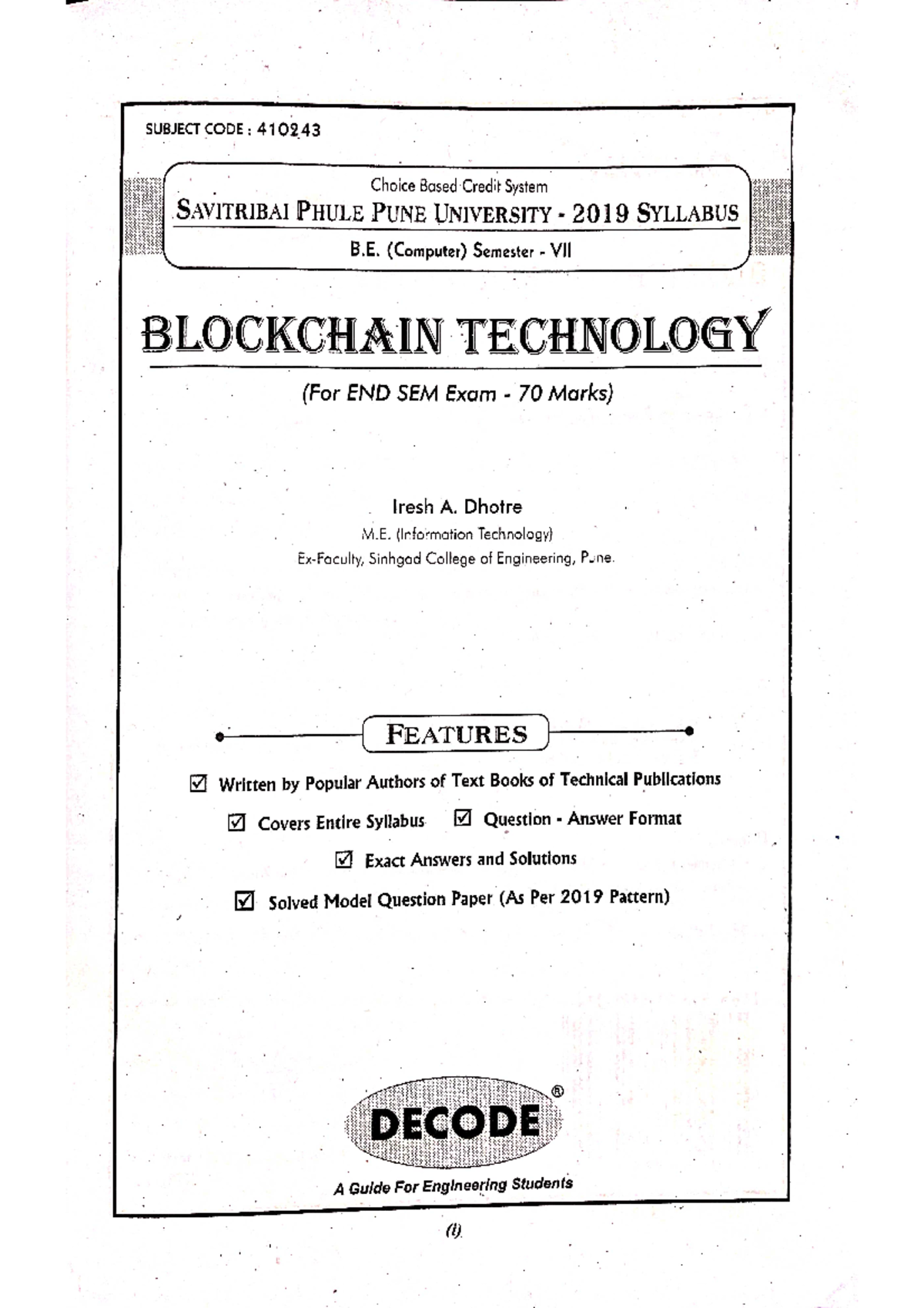 [Decode] Blockchain Technology [2019 Pattern] - Computer Engineering - Studocu