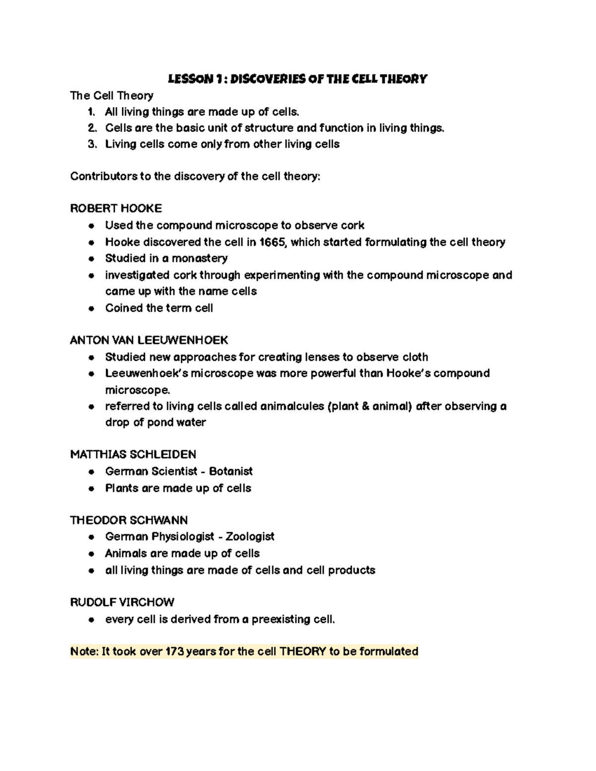 Biology-Q1-Notes - Bio - LESSON 1 : DISCOVERIES OF THE CELL THEORY The ...